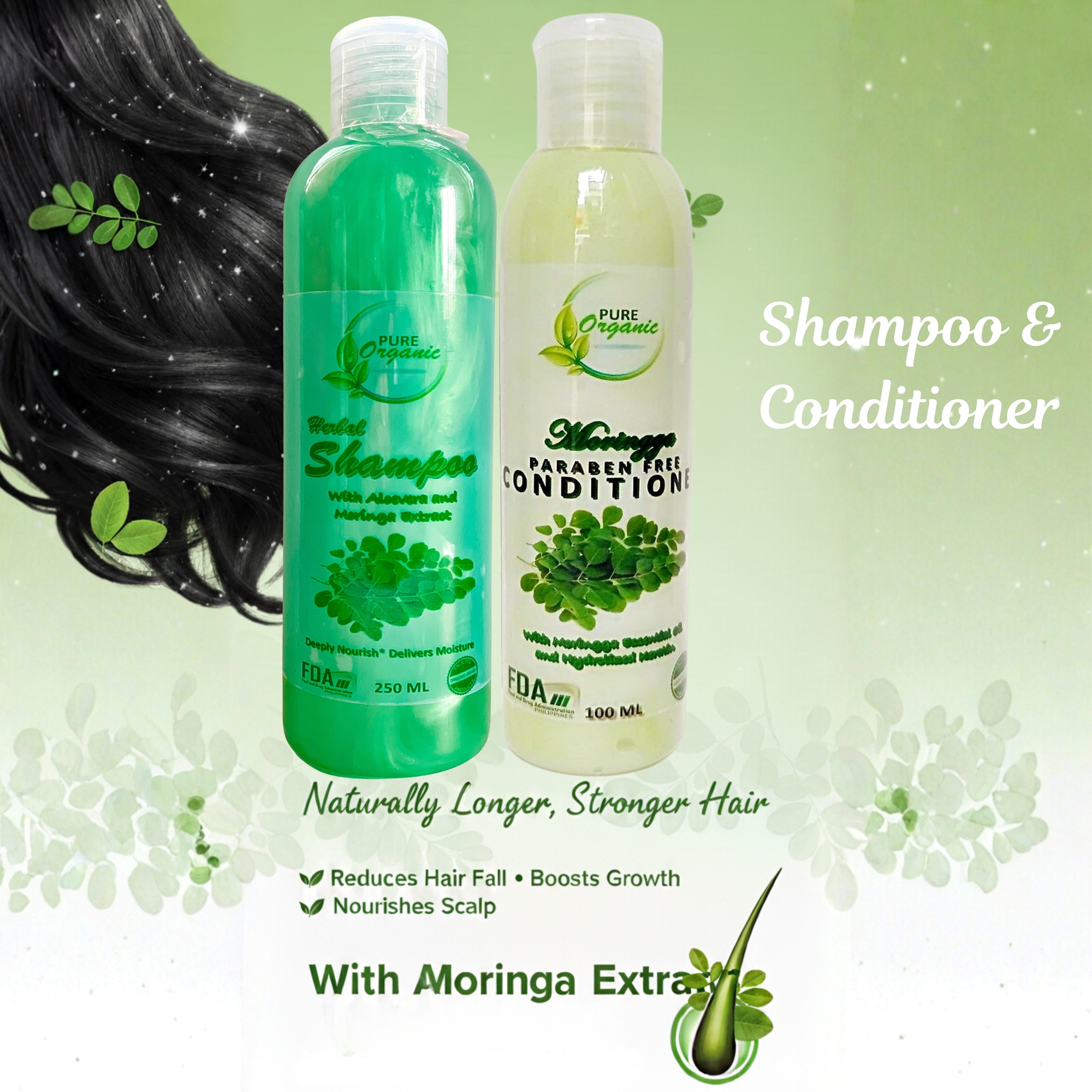 Moringa Herbal Shampoo by Pure Organic Hair Growth and Hair Thickener ...