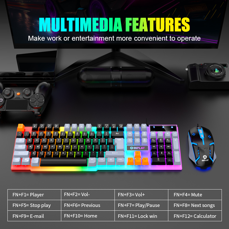 Inplay STX365 Colorful Keyboard and Mouse Set Combo Wired Gaming ...