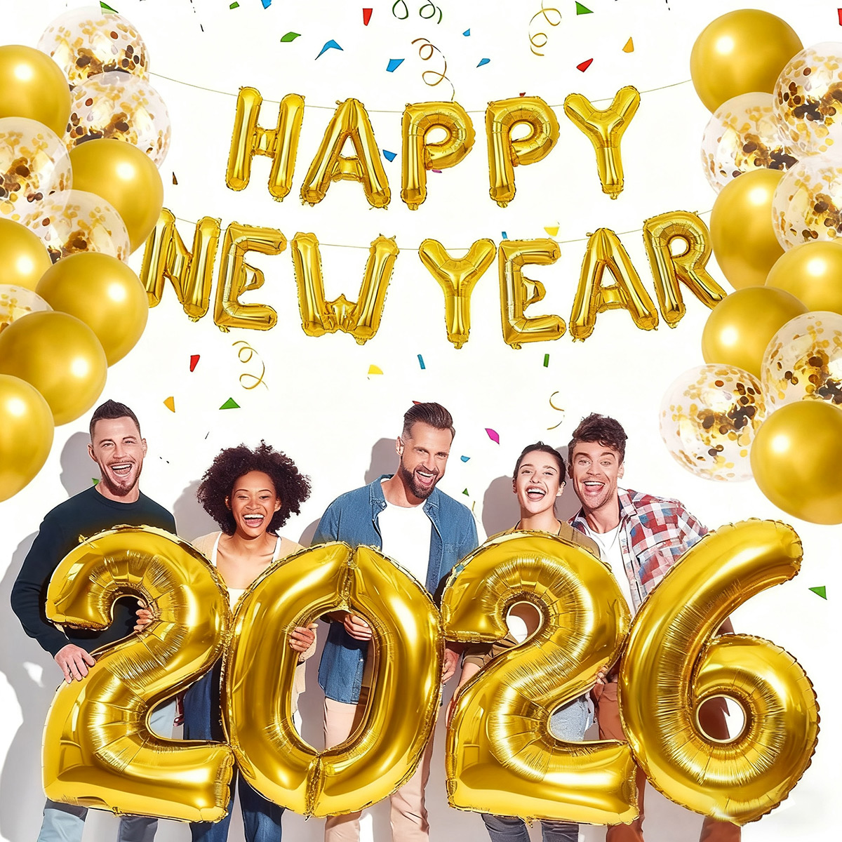 Happy New Year Balloon Set 2026 Number Foil Letter Balloon Banner For ...