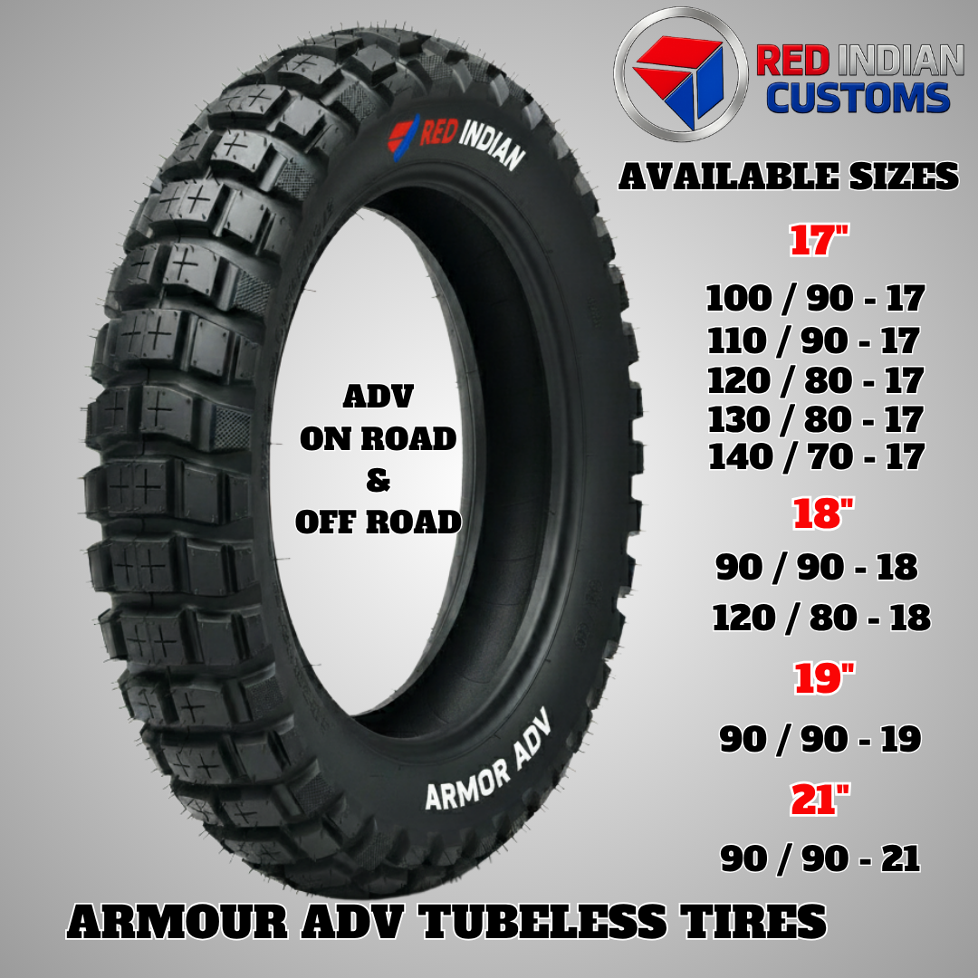 Dual Sport Motorcycle Tubeless Tires Red Indian Armor ADV Series Sizes ...