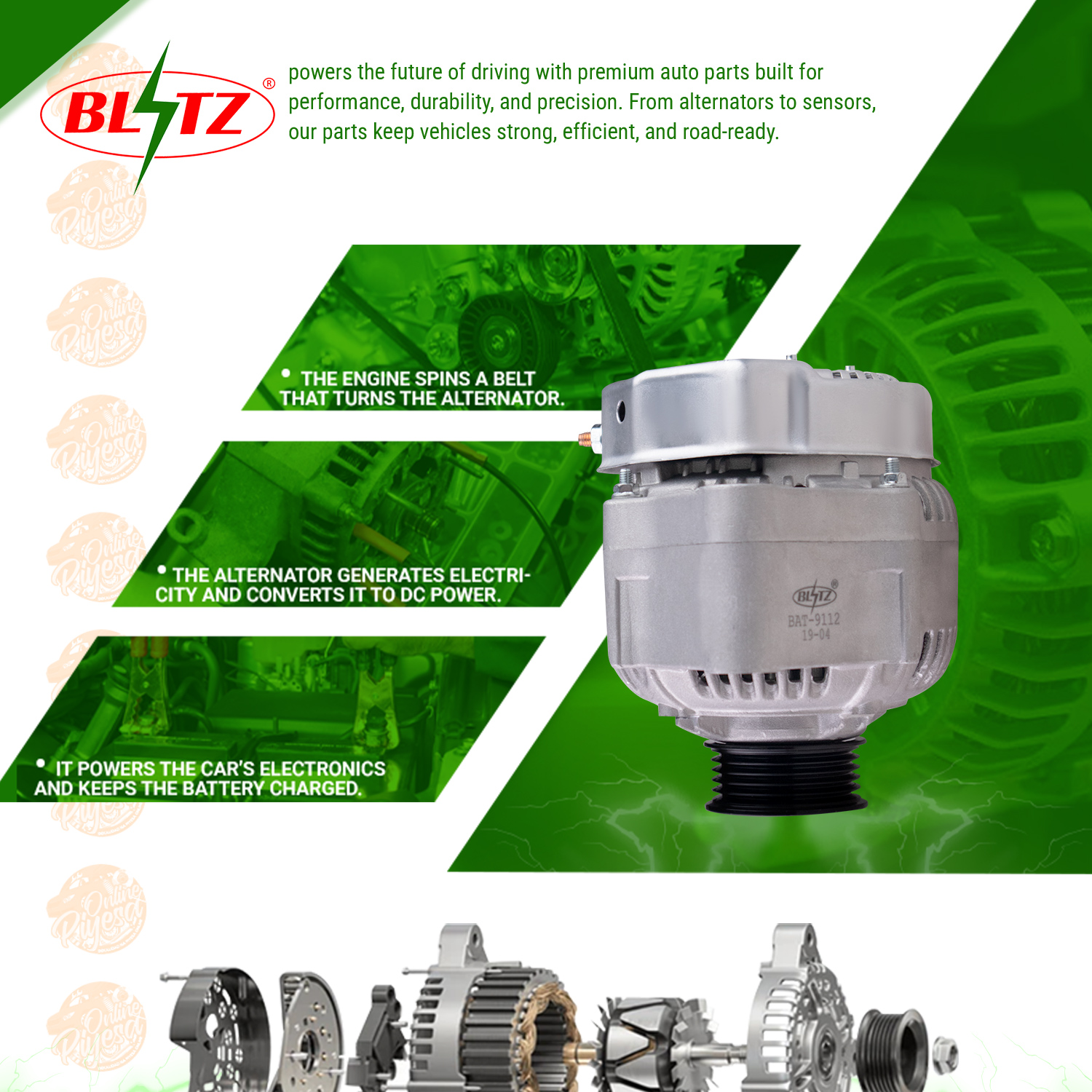 TOYOTA COROLLA/ 4AF 12V/ 70A FIVE PULLEY BLITZ ALTERNATOR ASSEMBLY OP ...