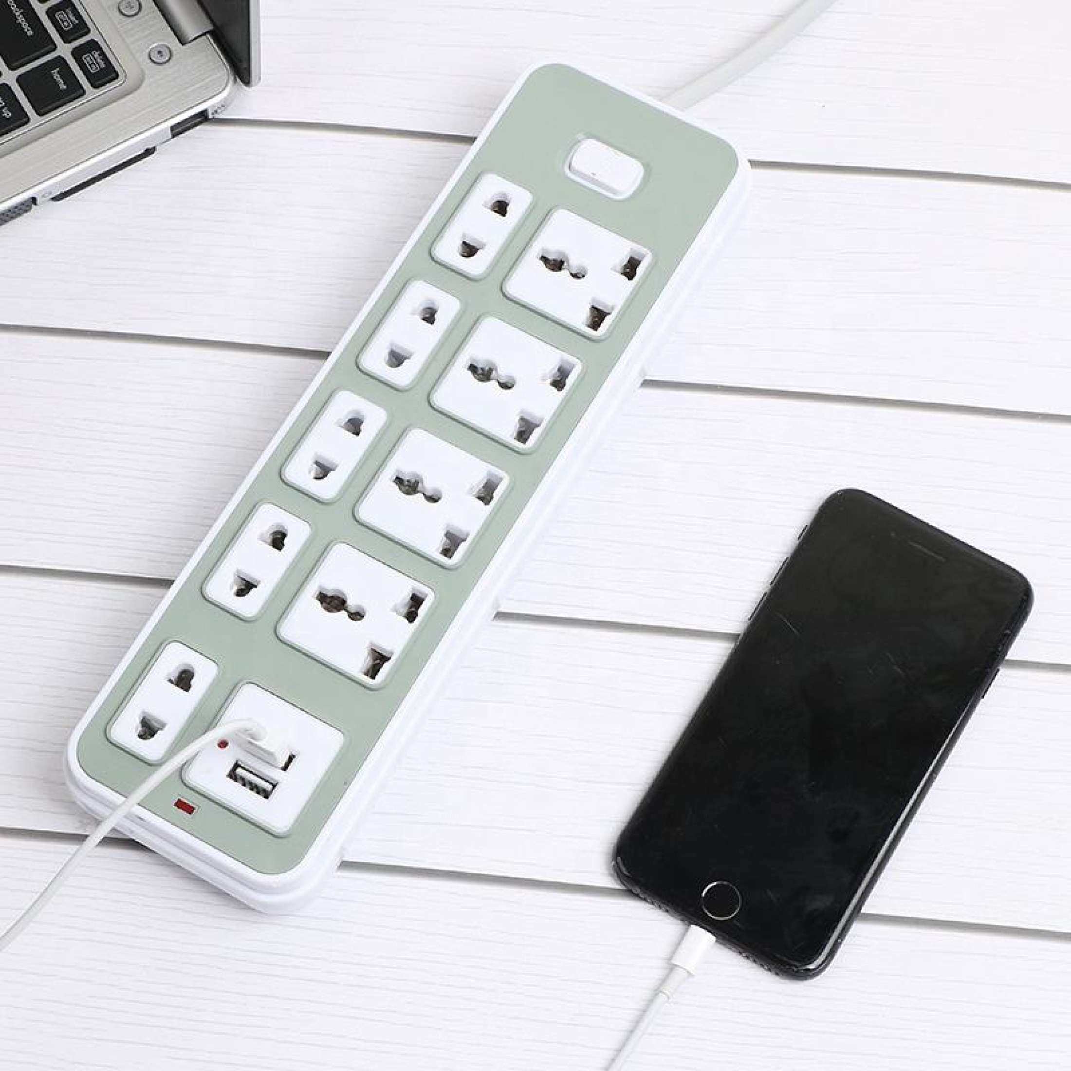 Power Strip Socket 2500W/10A Extension Outlet 9Sockets with 1.5M Power ...