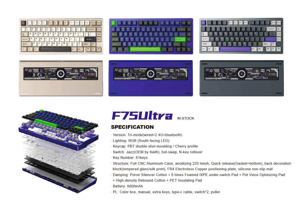 FURYCUBE F75 Aluminum Keyboard 75% GASKET Structure RGB Screen ...