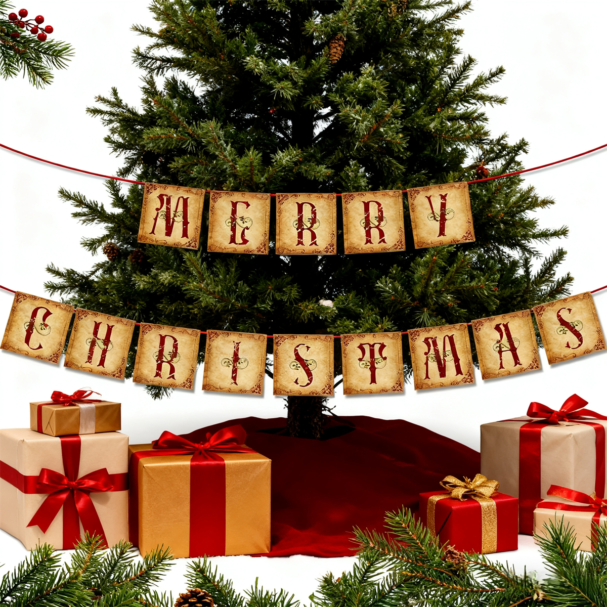 Vintage Christmas Fireplace Banner Sign Vintage Vintage Merry Christmas ...