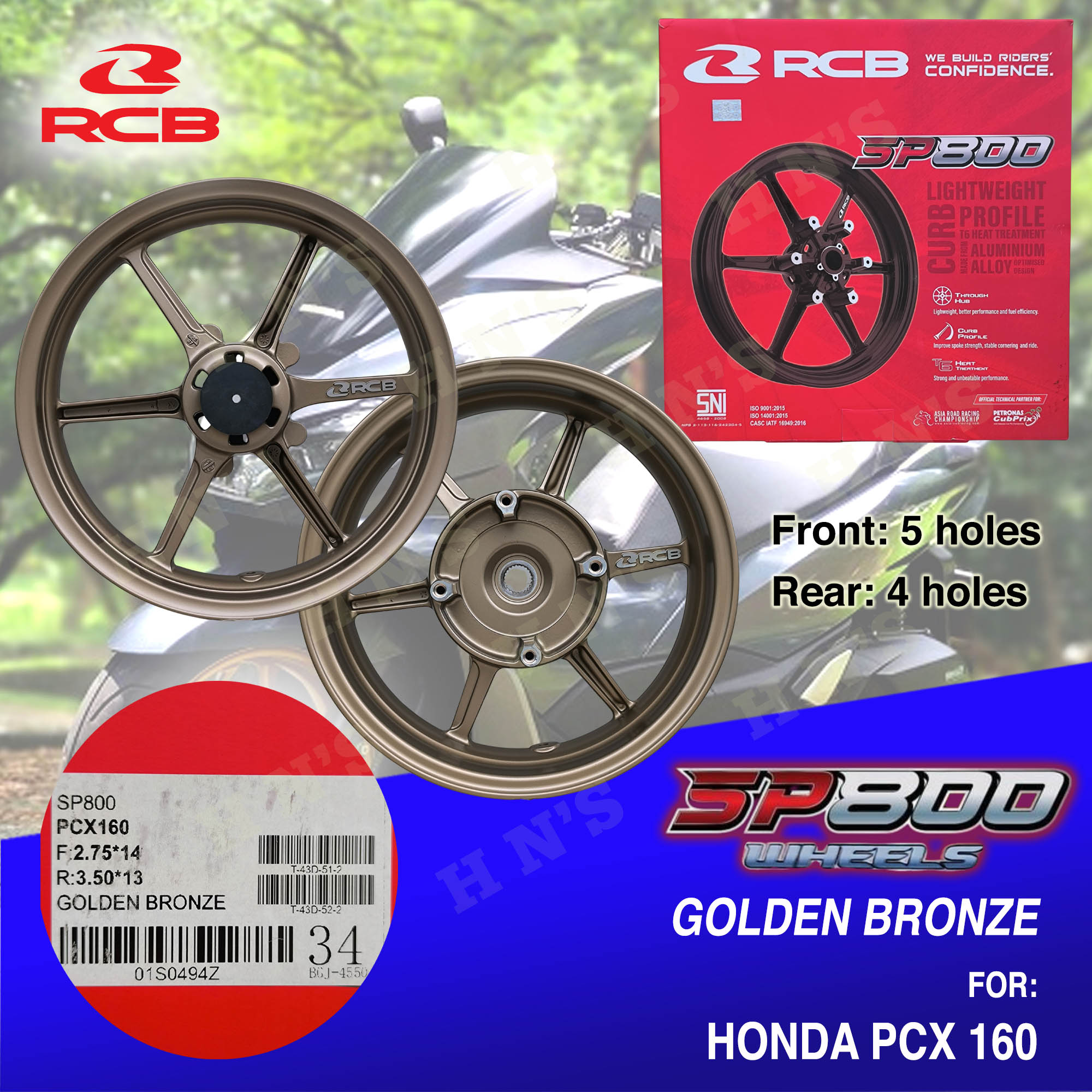 RACING BOY RCB SP800 Mags Golden Bronze for Honda PCX 160 ( Front 5 ...
