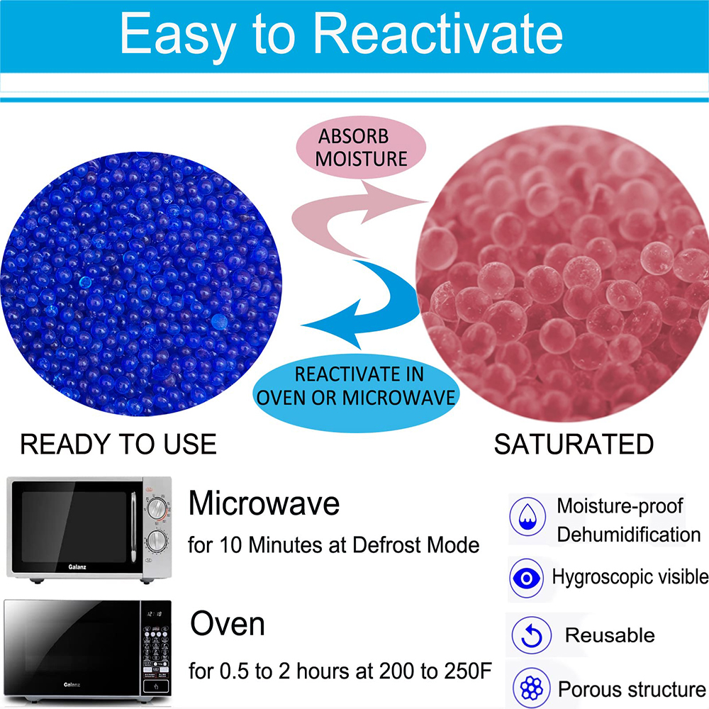 2Pcs Silica Gel Desiccant Moisture Absorber Beads Reusable Dehumidifier ...