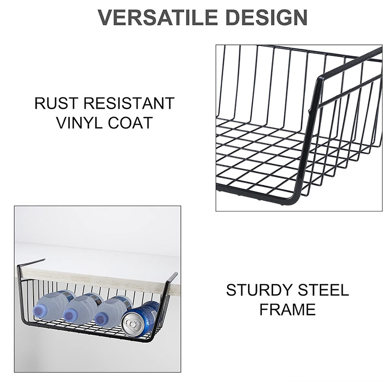 4PCS Under-Desk Hanging Metal Storage Rack and Basket Organizer for ...
