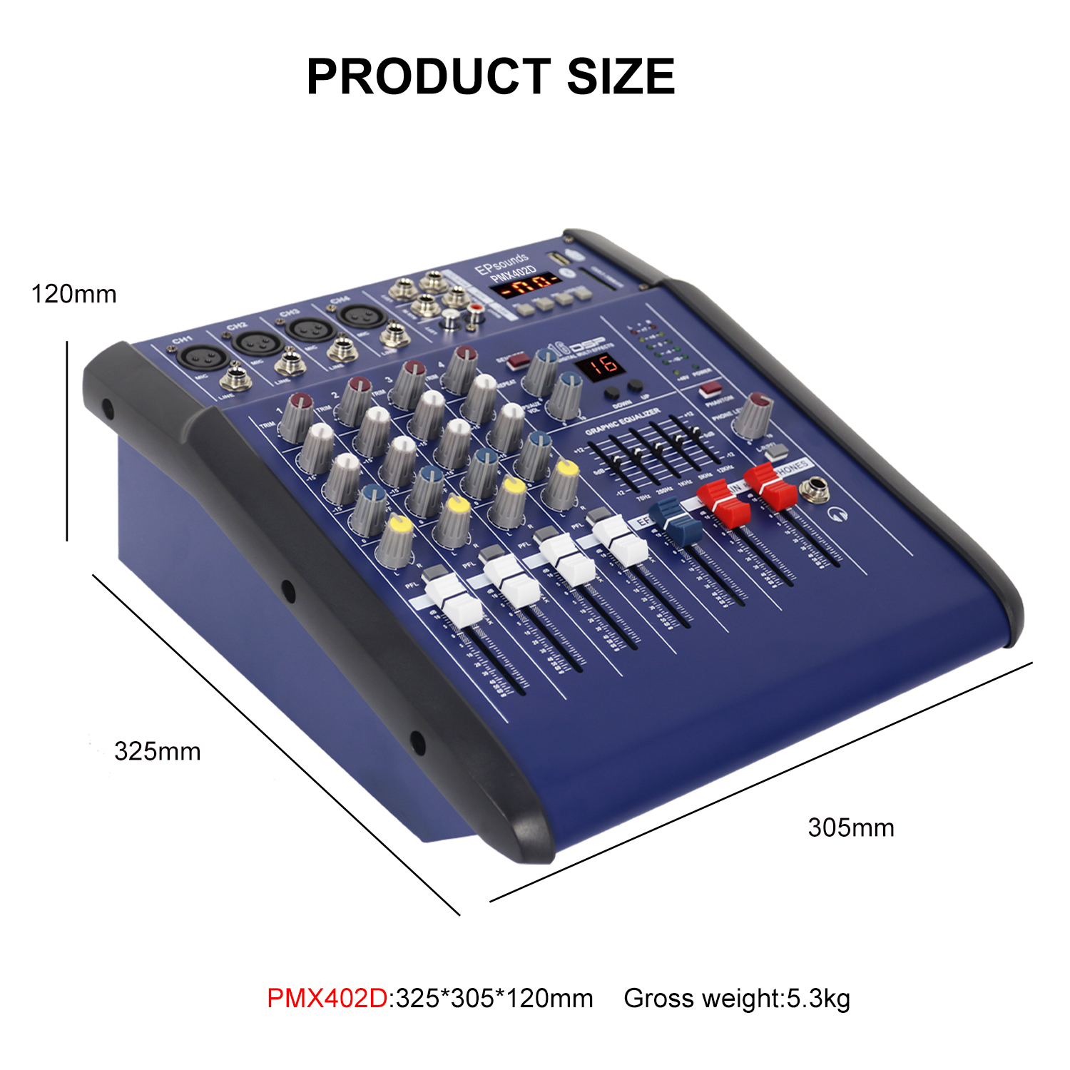 EPsounds PMX602D Mixer Amplifier With Equalizer 6-Channel Built-In EQ ...