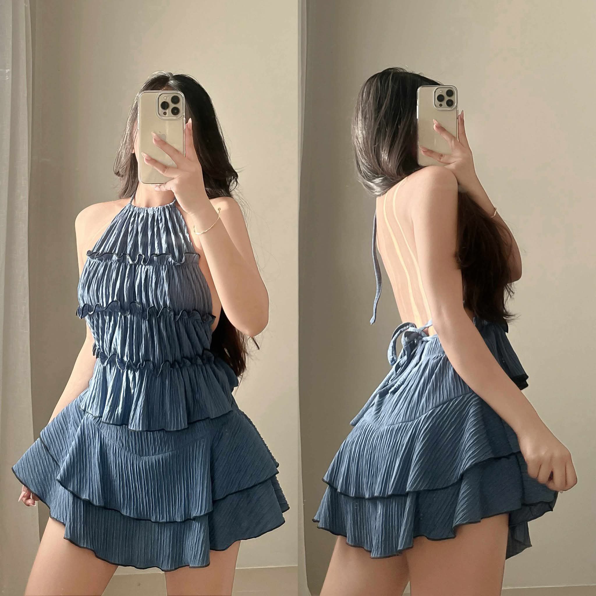 ZEALO Zainab Halter Layered Ruffle Backless Top and Skort Terno ...