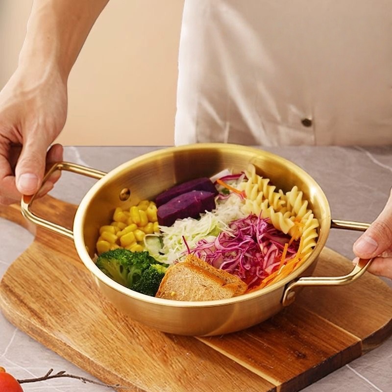 Colorful Korean Style Ramen Pot Stainless Steel Gold Soup Cooking Pot ...