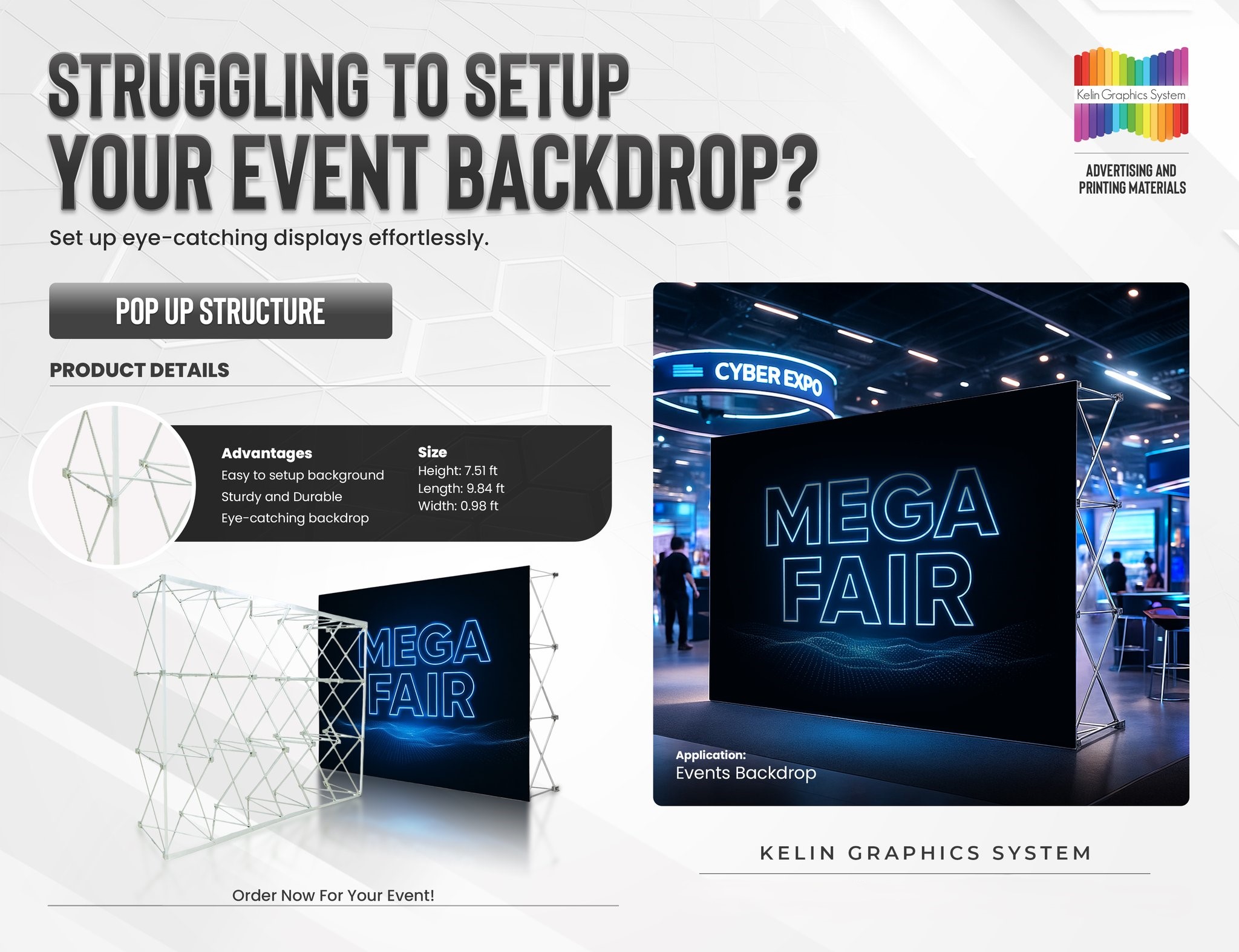 KGS Pop-Up Backdrop Display Stand – 3x4 Panel Banner Frame | Perfect ...