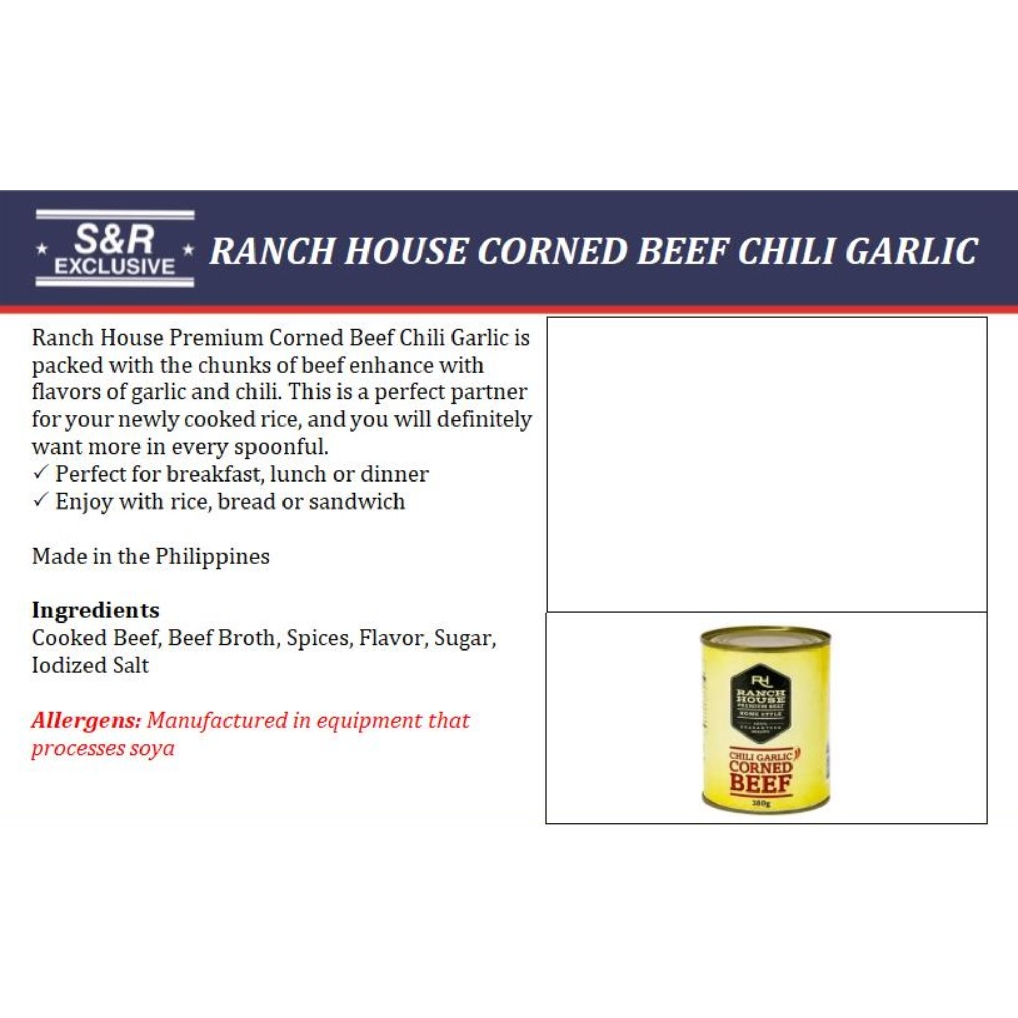 Ranch House Premium Beef Home Style Chili Garlic Corned Beef 380g ...