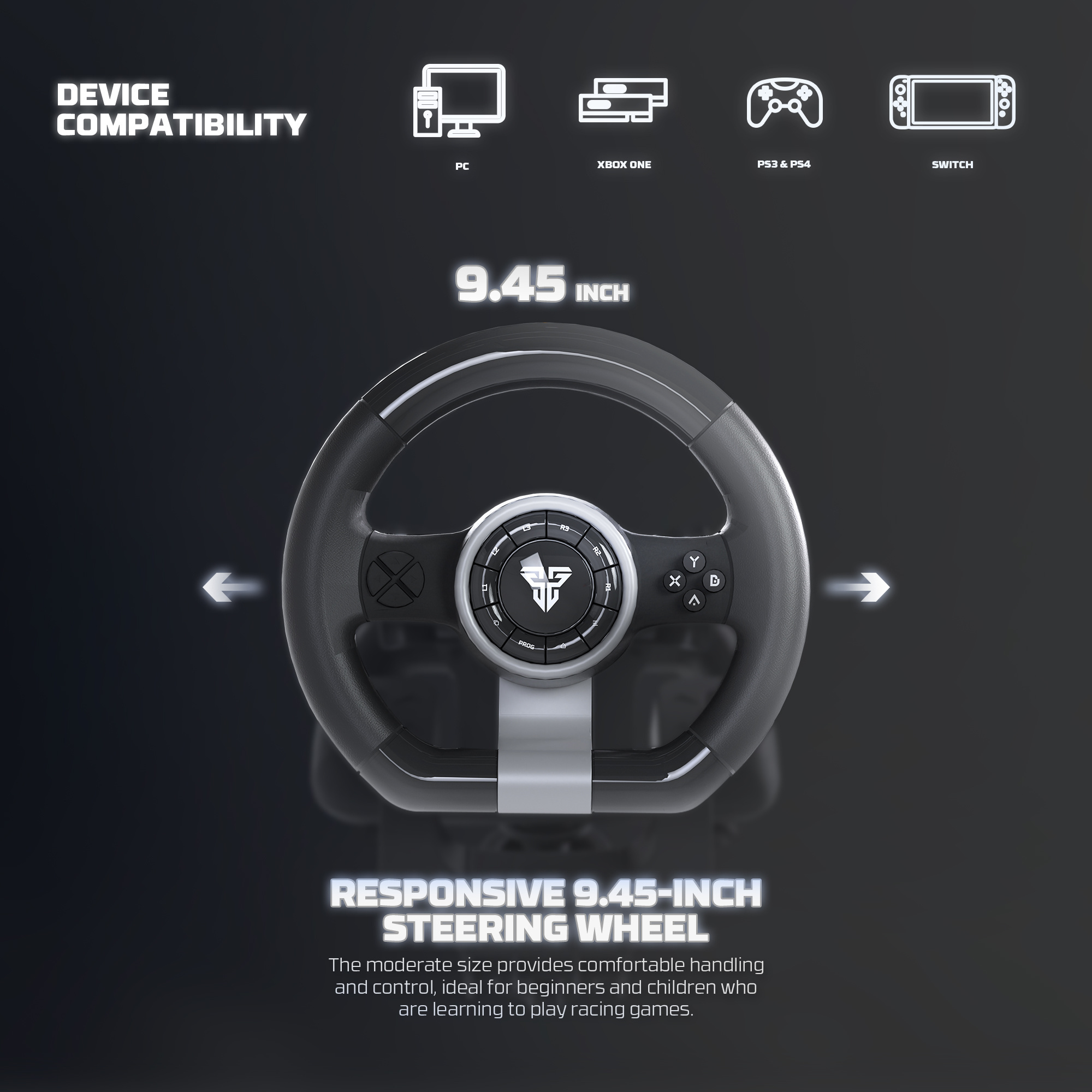 Fantech R2 Racing Steering Wheel Dual Motor Vibration PC Driving Wheel ...