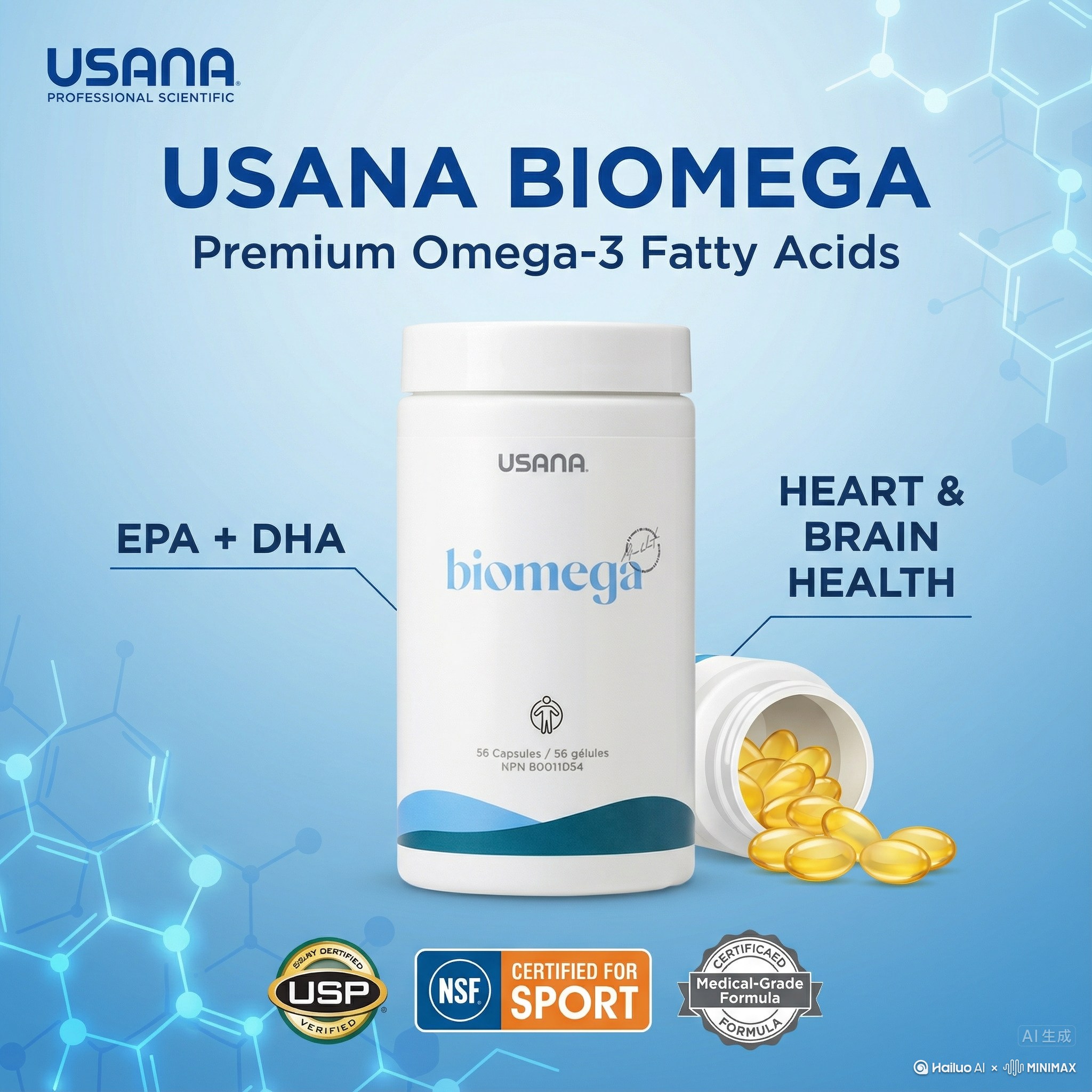 USANA Biomega Fish Oil Supplement Omega-3 EPA DHA Vitamin D 56 Gelcaps ...