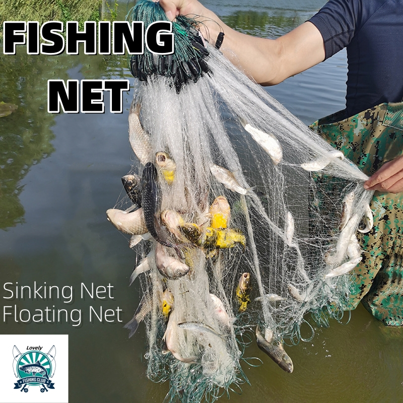 Fish Net Three Layers Floating Net Sticky Net Fishing 25M-90M Lambat ...