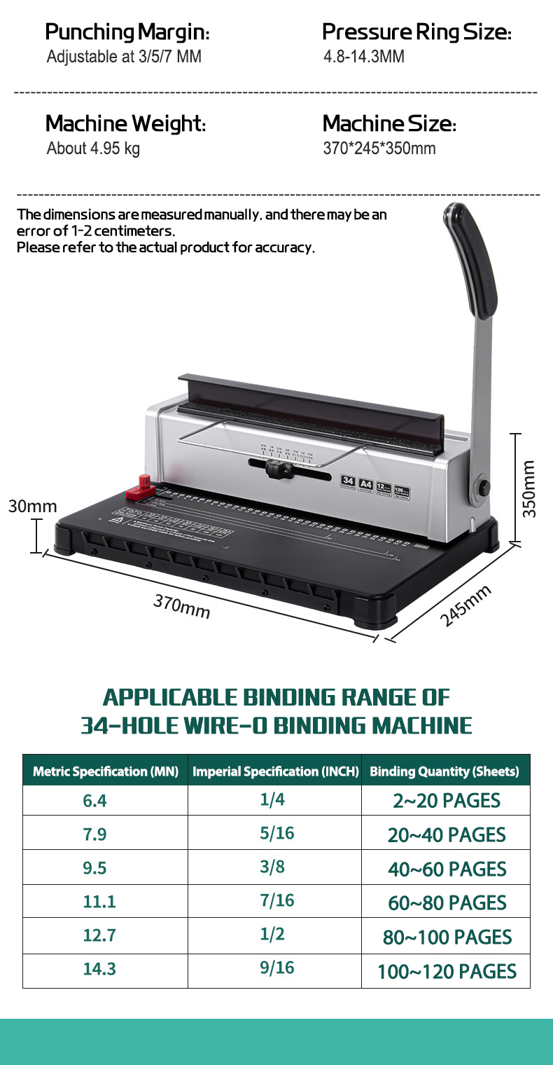 34 Hole Ring/Comb Binding Machine A3/A4 Size Office Heavy Duty Binding ...