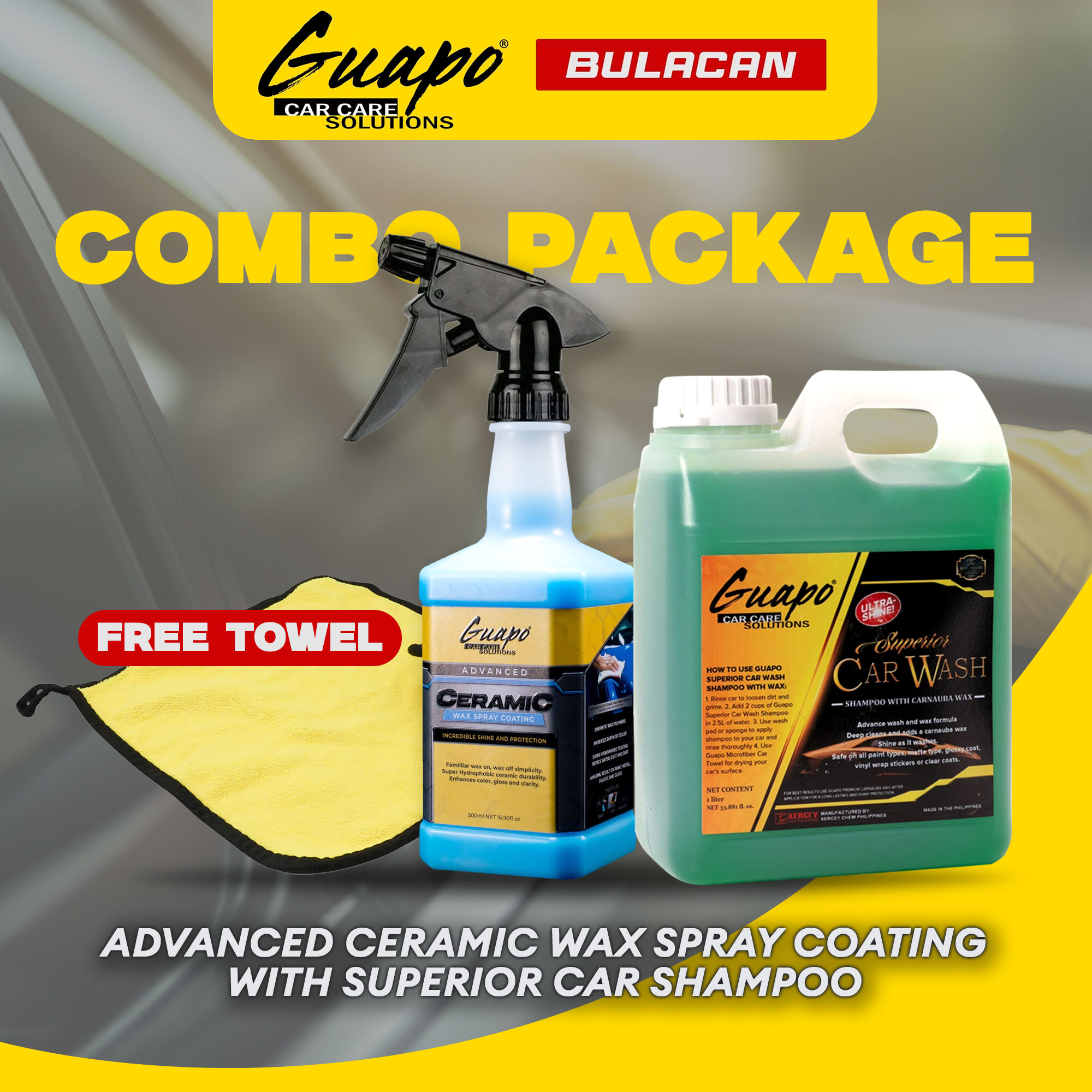 [COMBO] Guapo Ceramic Spray Coating w/ Car Wash Shampoo +FREE Towel ...
