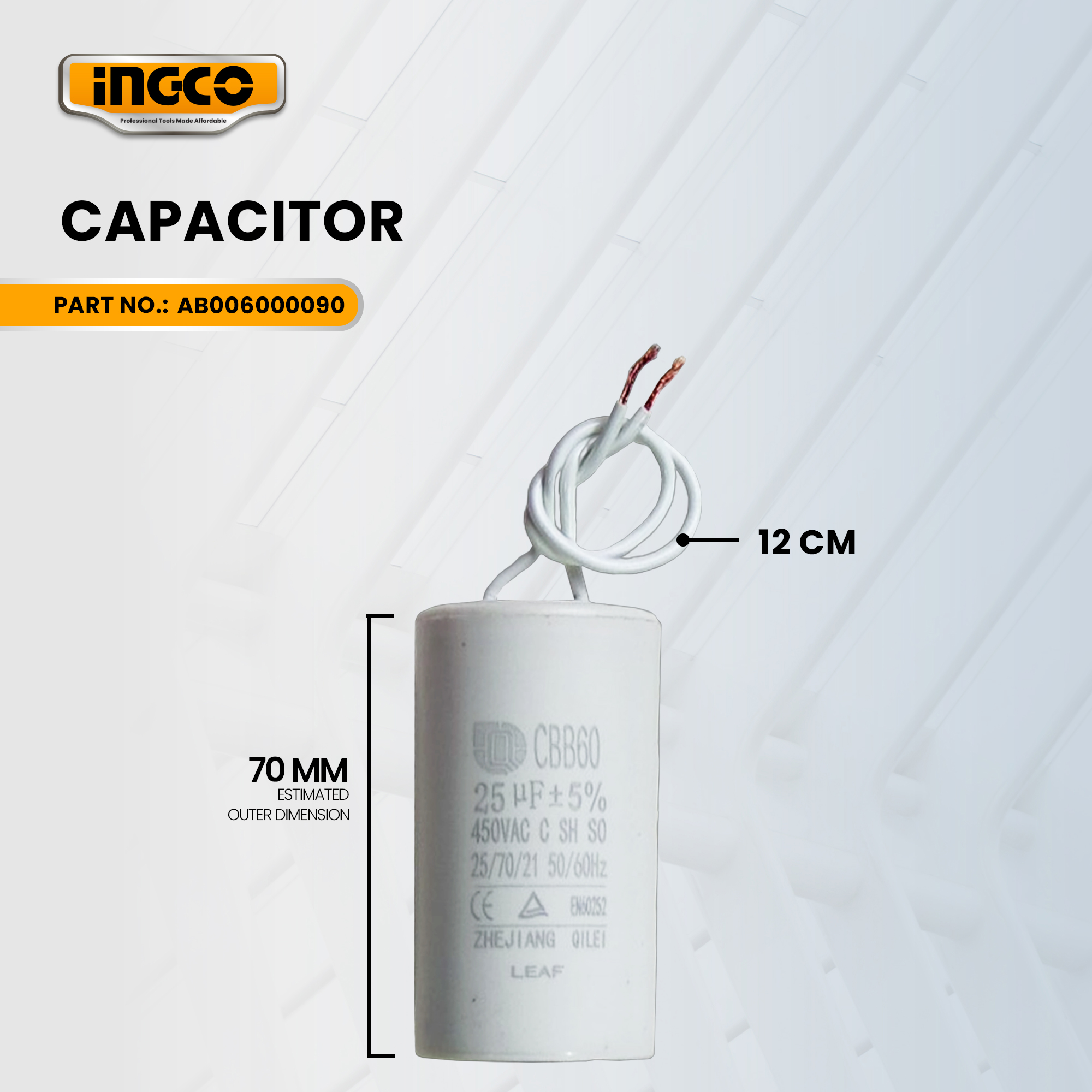 INGCO AB006000090 Capacitor for SPC7508-5 Submirsible Pump 750W(1.0HP ...