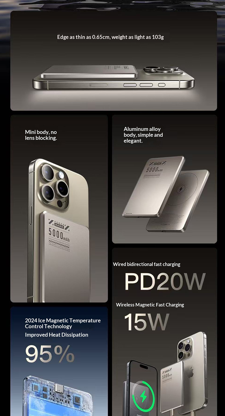 0.65cm Ultra-Thin MagSafe Power Bank - 1000mAh, Pop-up Animation, Fast ...