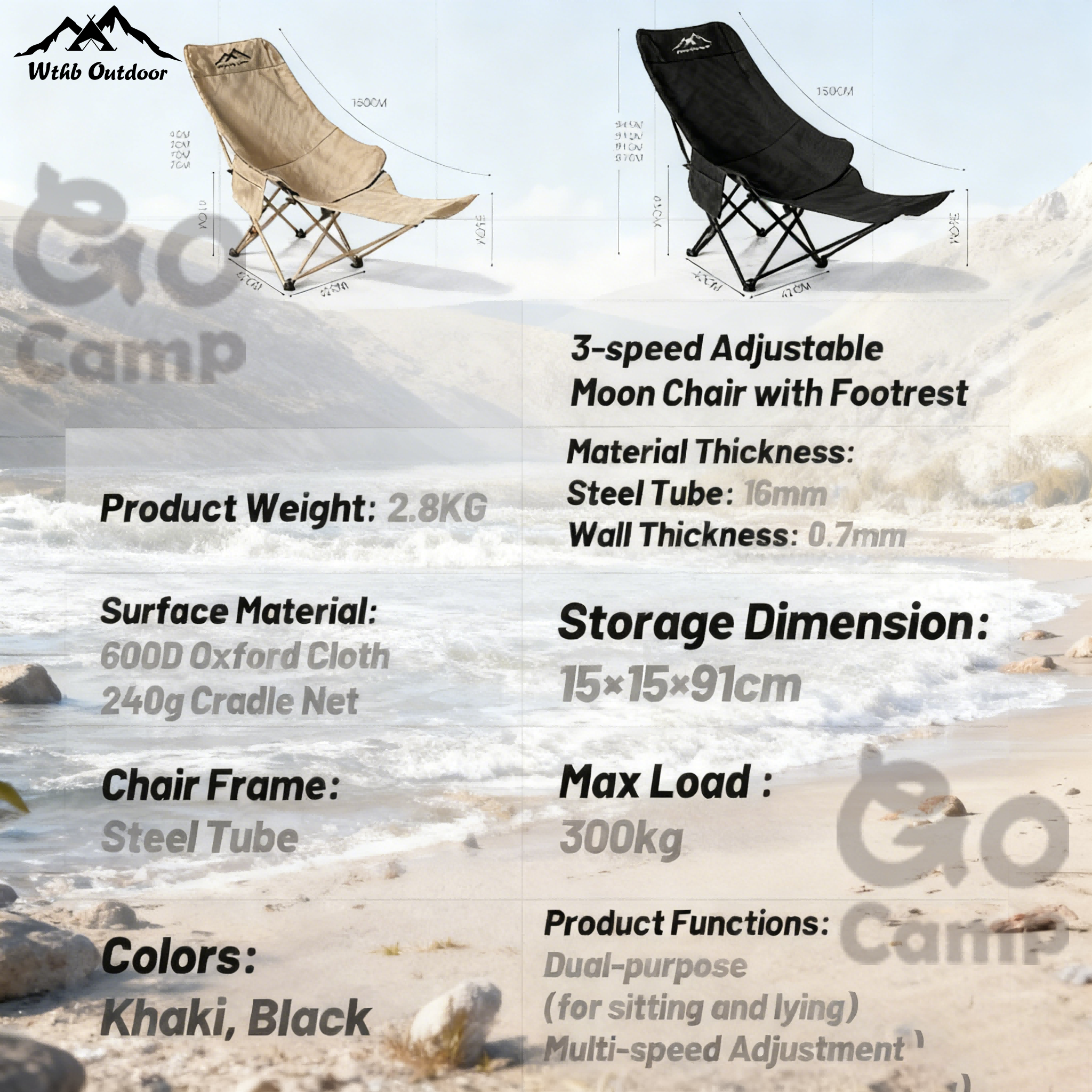 WTHB Outdoor Folding Chair Recliner Portable Ultra-light Adjustable ...