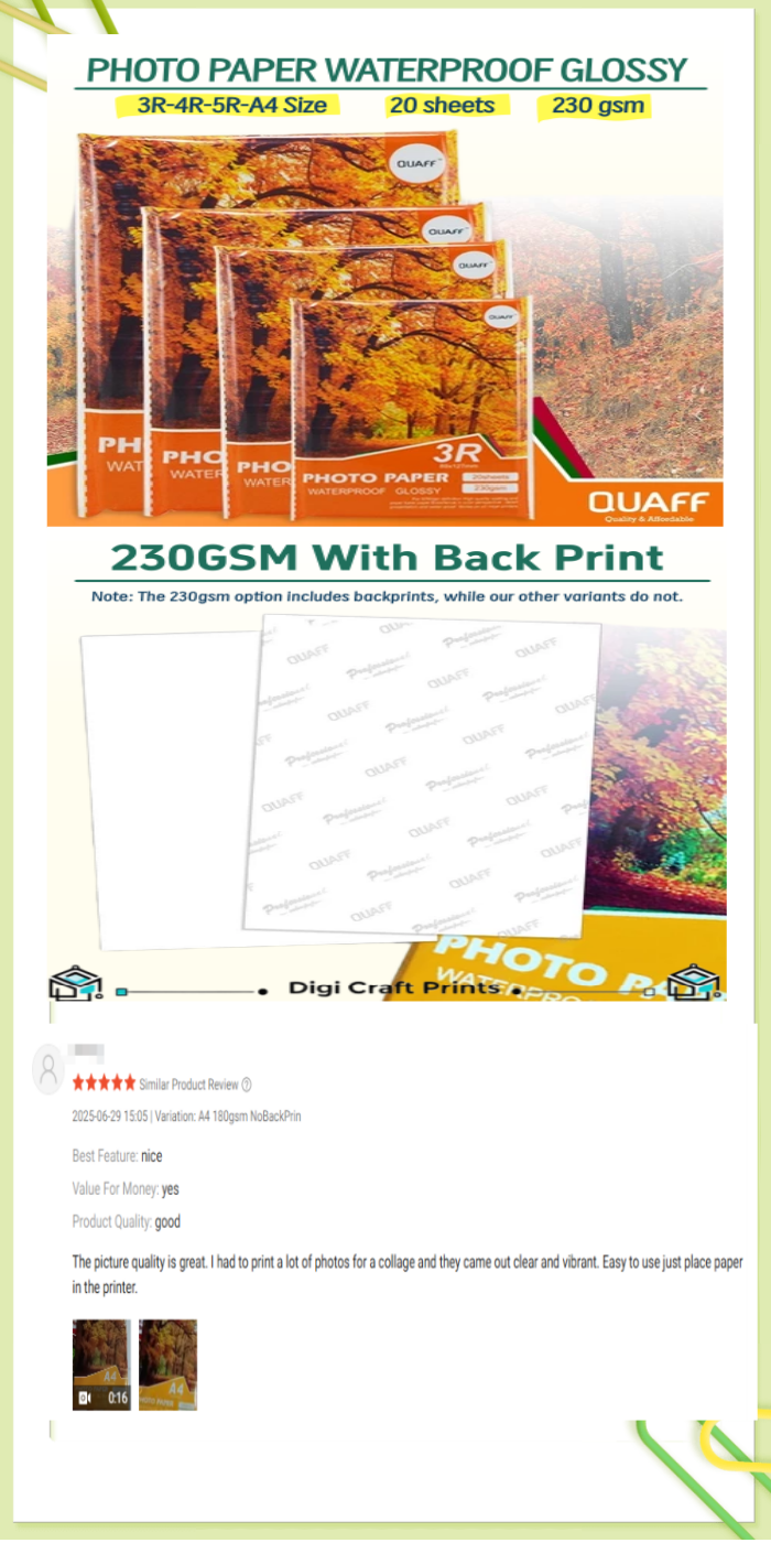 QUAFF Tree Type Glossy Photo Paper 3R 4R 5R A4 Inkjet Photo Paper ...