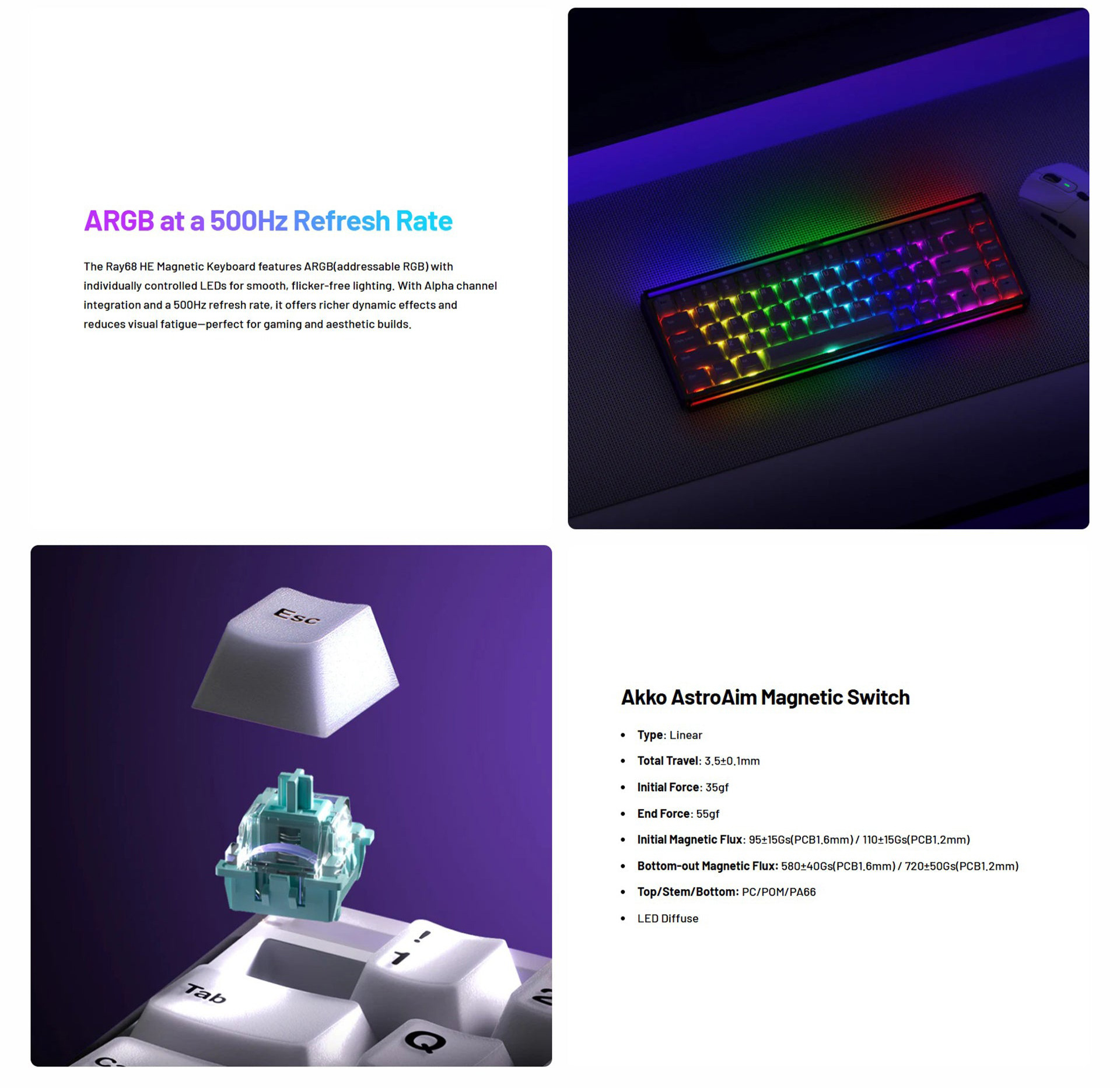 Akko Ray68 RGB Wired Mechanical Keyboard (Misty Pink & White) (Akko ...