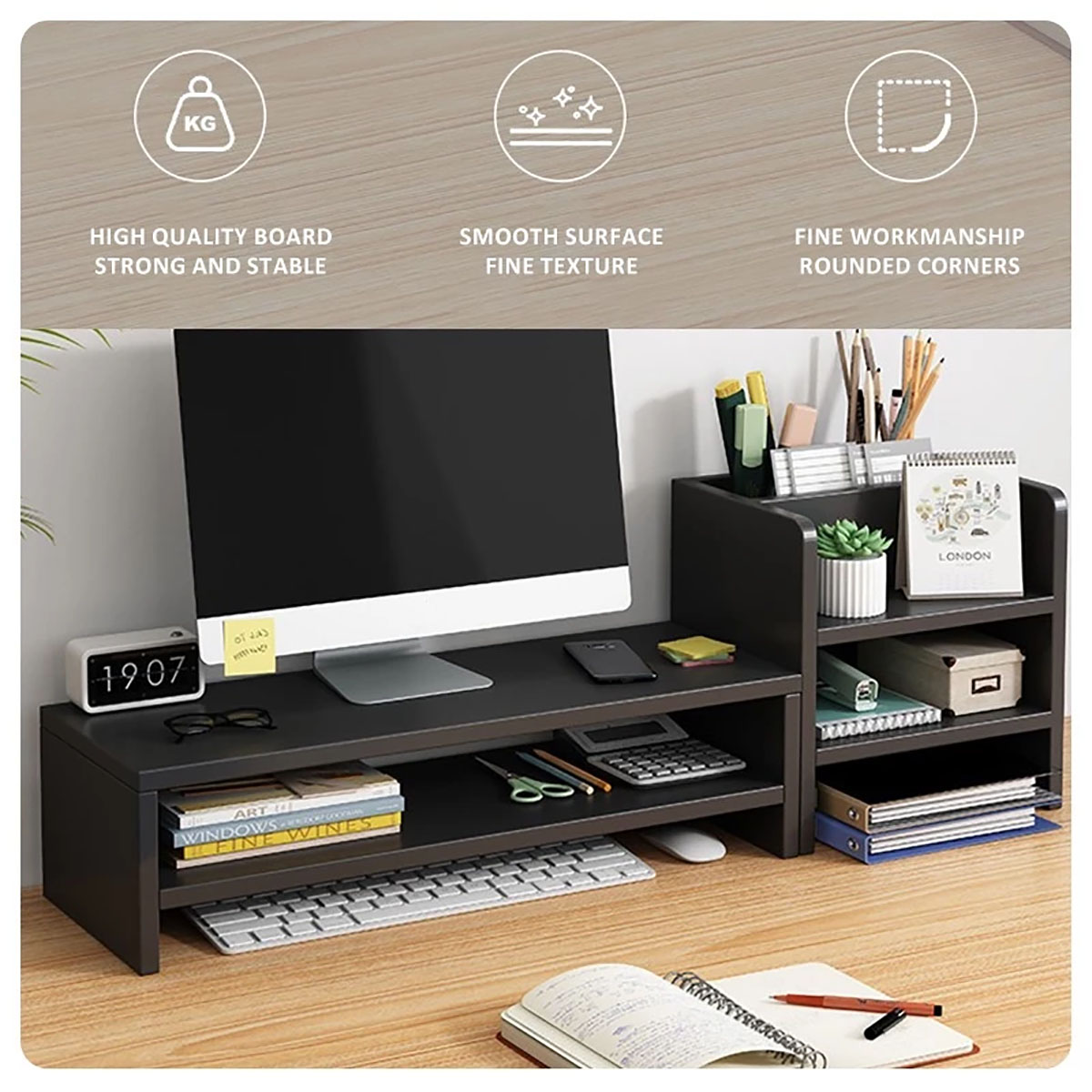 Classic Wooden Monitor Stand Dual-Layer Desktop Riser for Computer ...