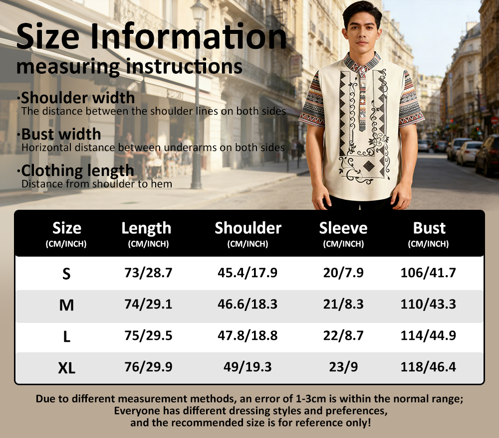 Traditional Clothing Men's Shirts Ethnic Barong Short Sleeve Shirt Tops ...