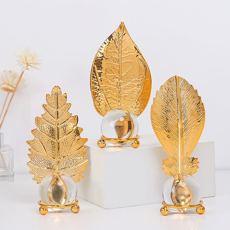 Gold Plated Creative Leaf Crystal Ball Light Luxury Ornament Home ...