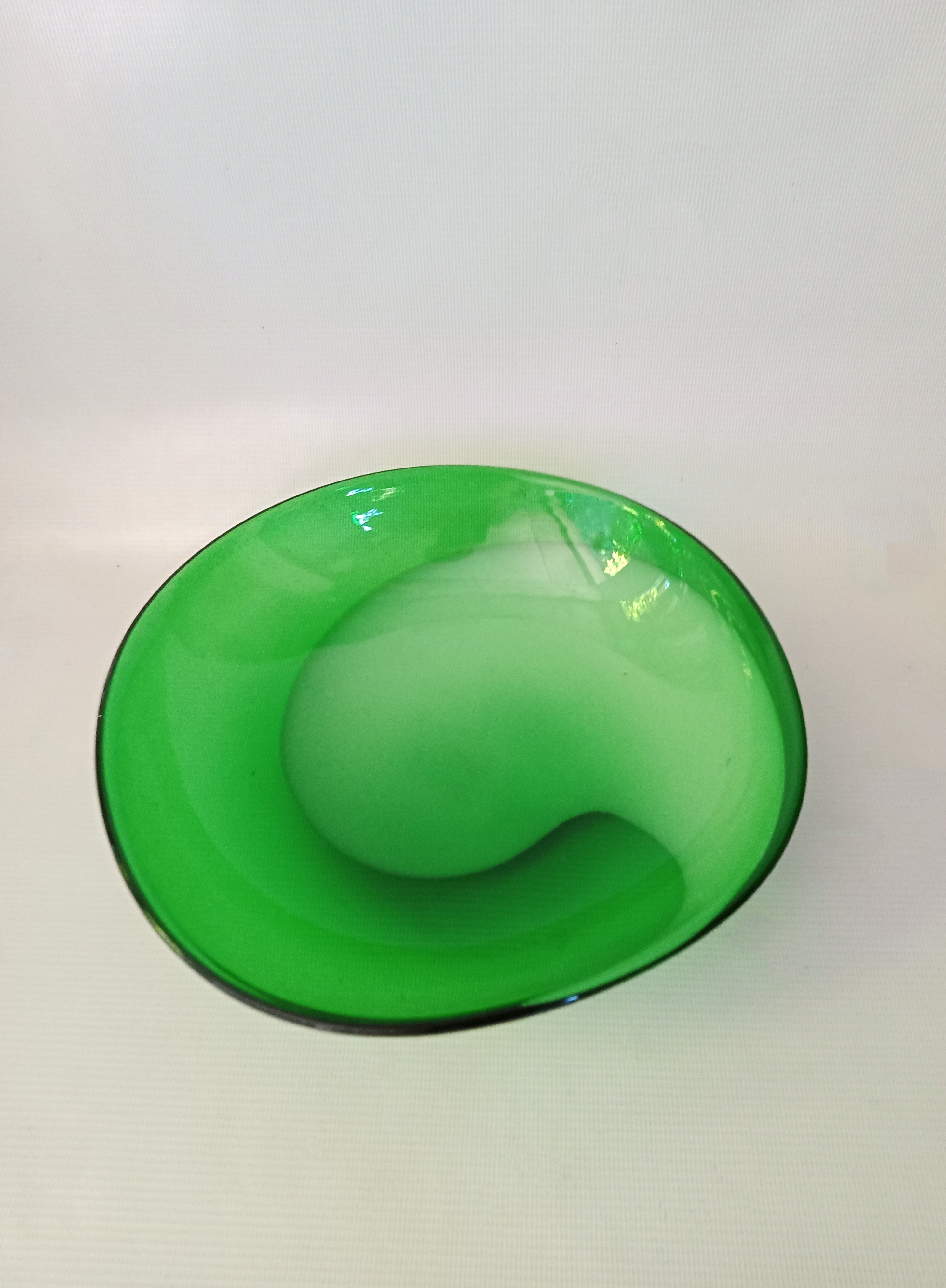 Green White Swirl Design Art Glass Semi Deep Plate or Decorative Bowl ...