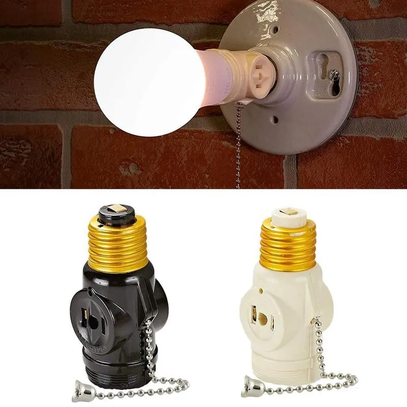 Bulb Socket to Outlet Adapter | Light Holder Splitter with Pull Chain ...