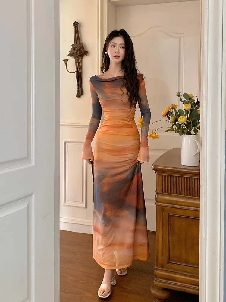 sunset tie dye terno dress floral classy layered lace long dress for ...