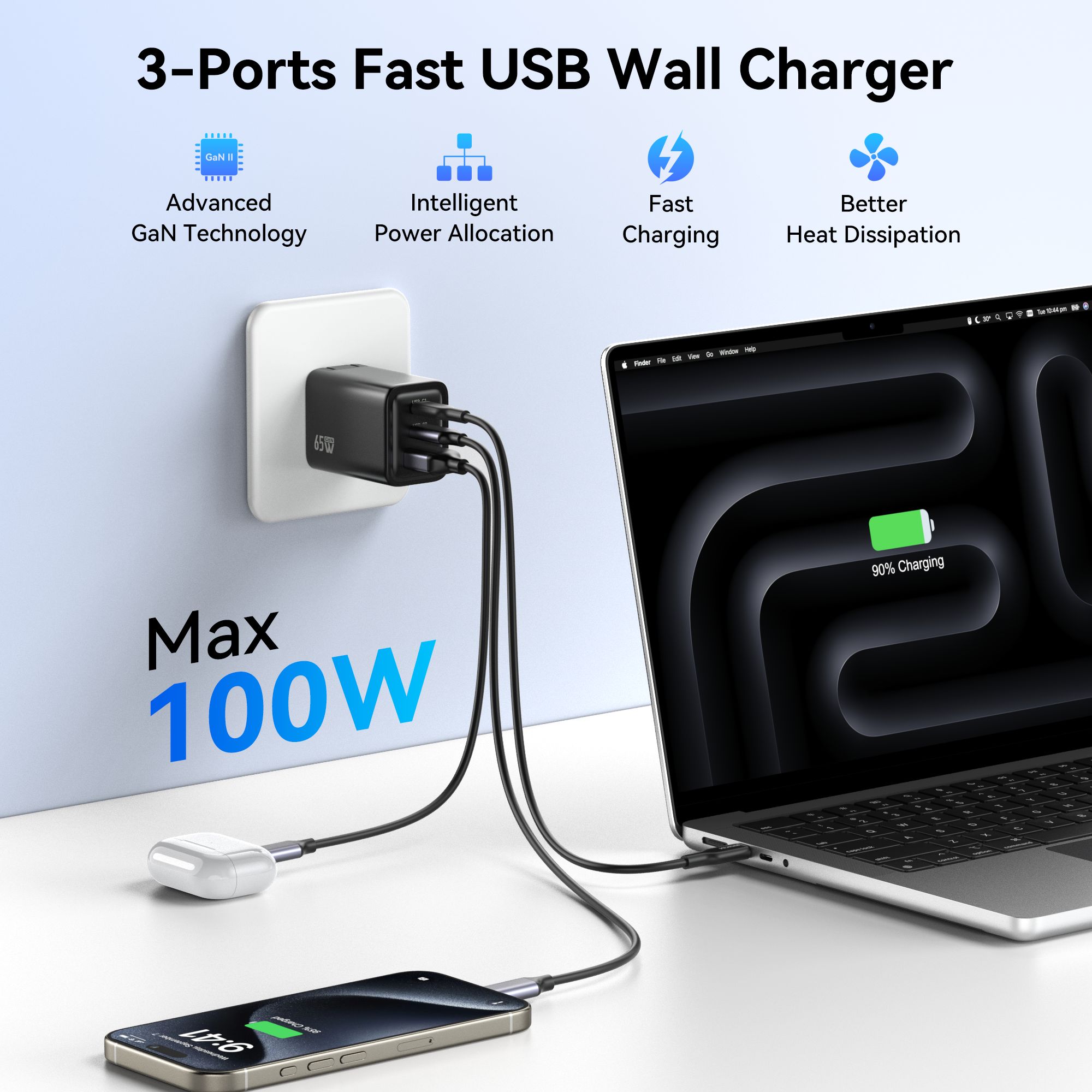 MOKiN 100W Dual Port GaN USB C Wall Charger - PH | Shopee Philippines