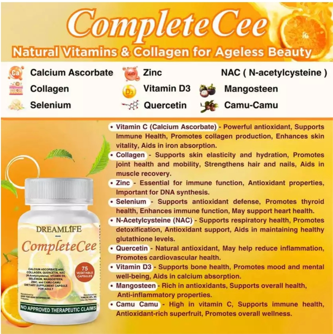 DREAMLIFE CompleteCee Collagen,Calcium Ascorbate,Vitamin D3,Zinc,Etc ...