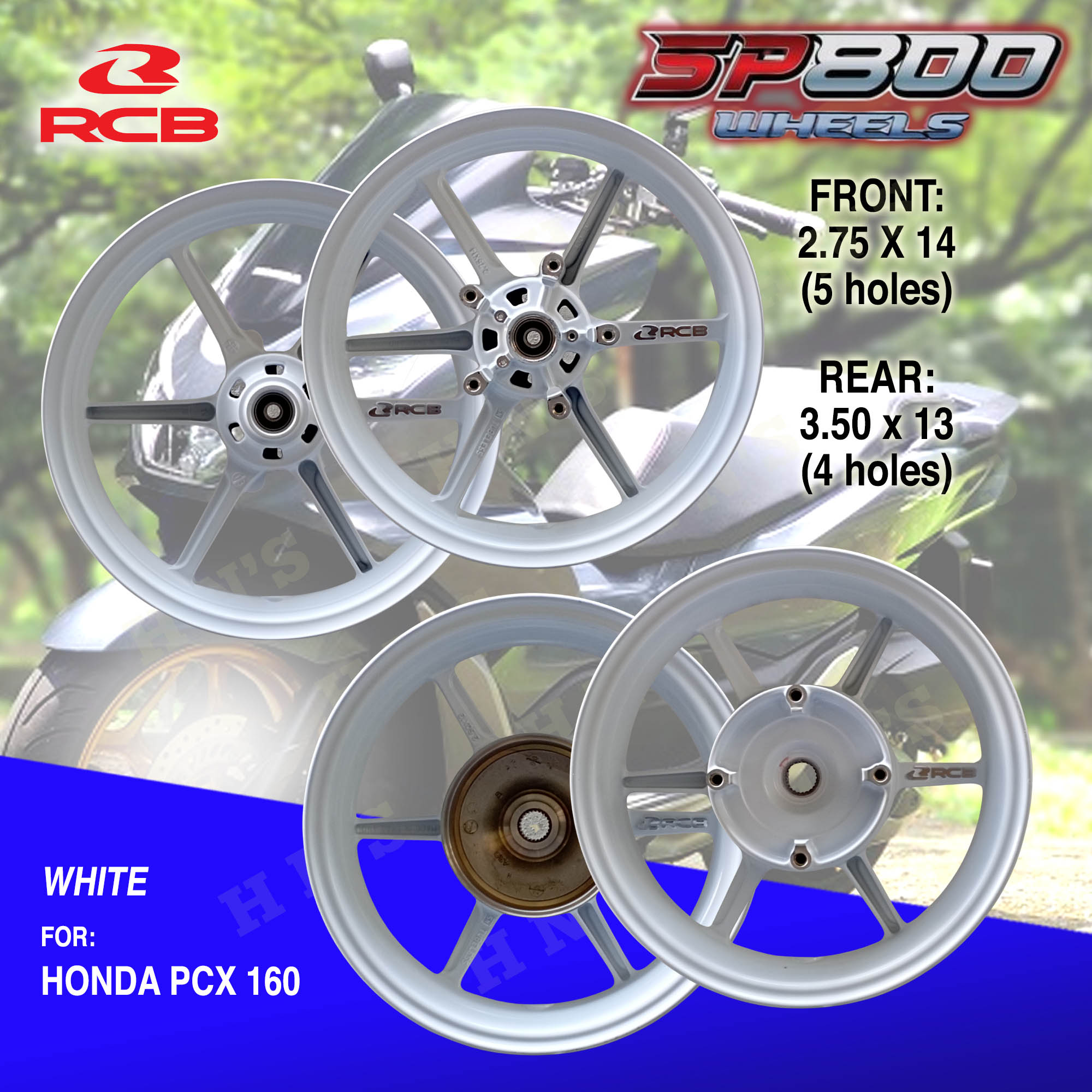 RACING BOY RCB SP800 Mags White for Honda PCX 160 ( Front 5 Holes ...