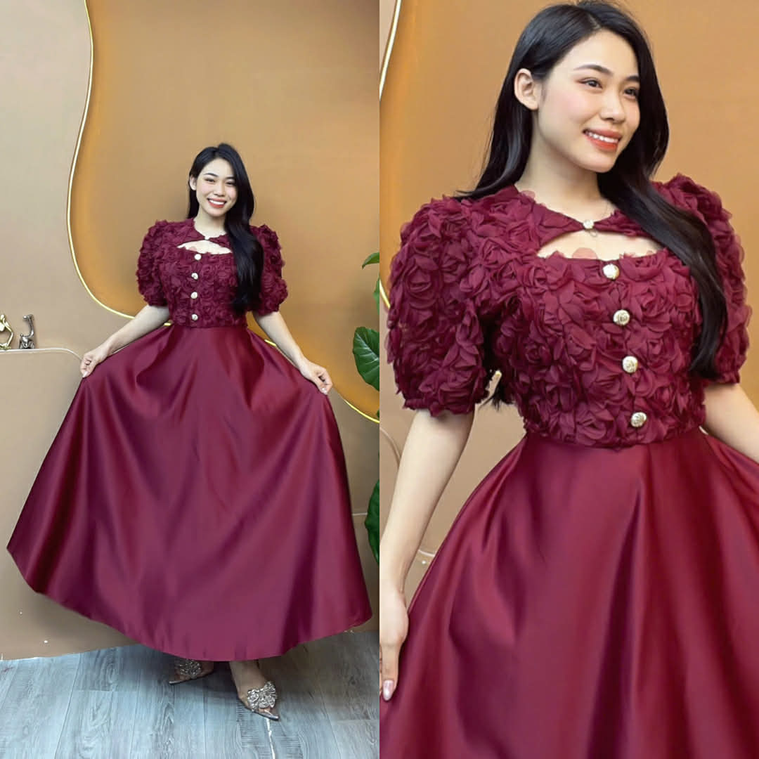 Vietnam RUBY Rose Dress – Taffeta Fabric, Waist Tie, Side Pockets, Chic ...