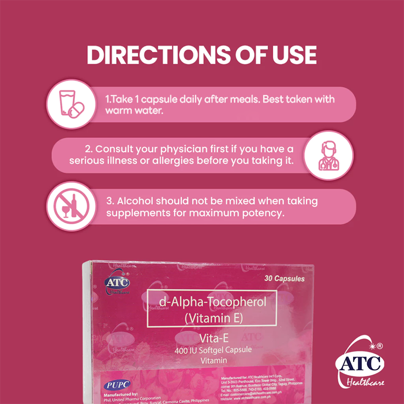 ATC Vita-E With 400iu D-ALPHA 30's Softgel FDA Approved Anti-Aging ...