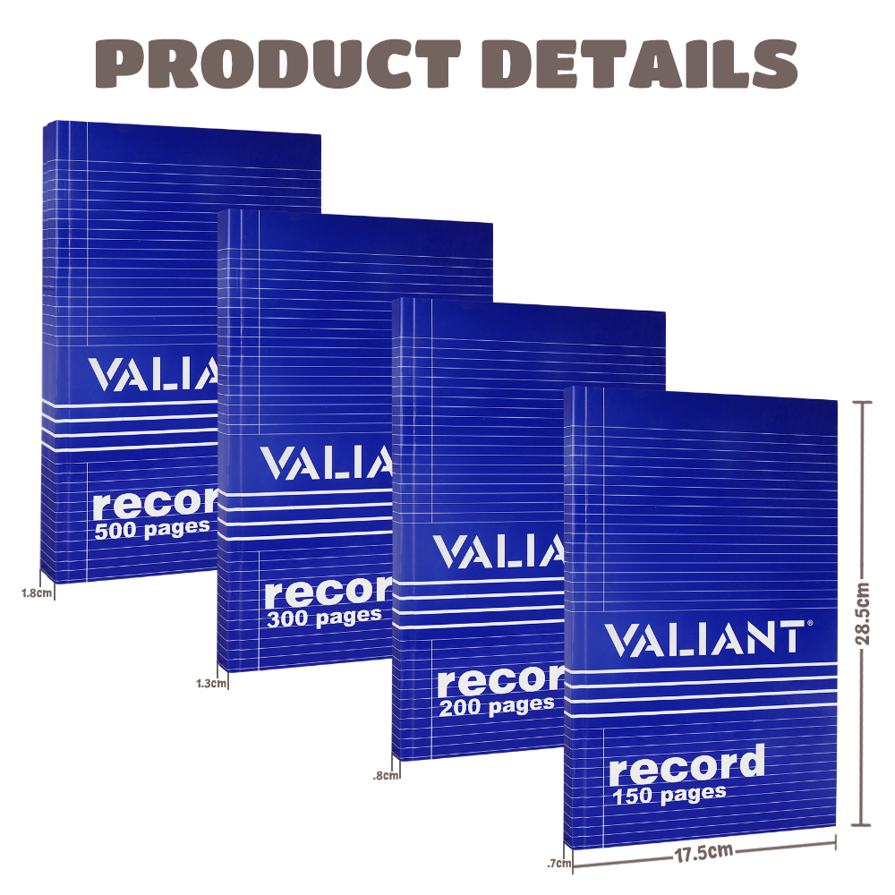 Valiant Record Book Red Lines 150 200 300 500 Pages Durable School ...