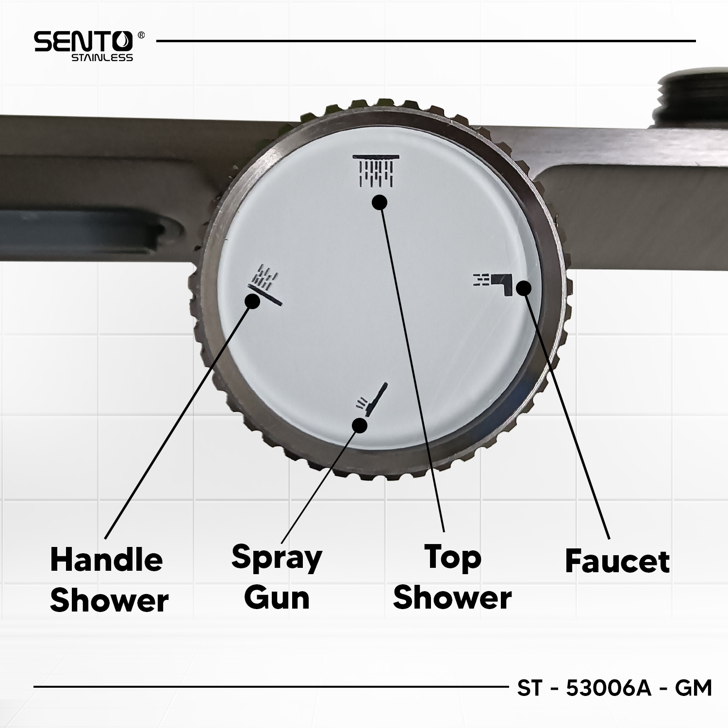 SENTO Luxury Shower Set Circle Head Hot and Cold Gun Metal ST-53006A-GM ...