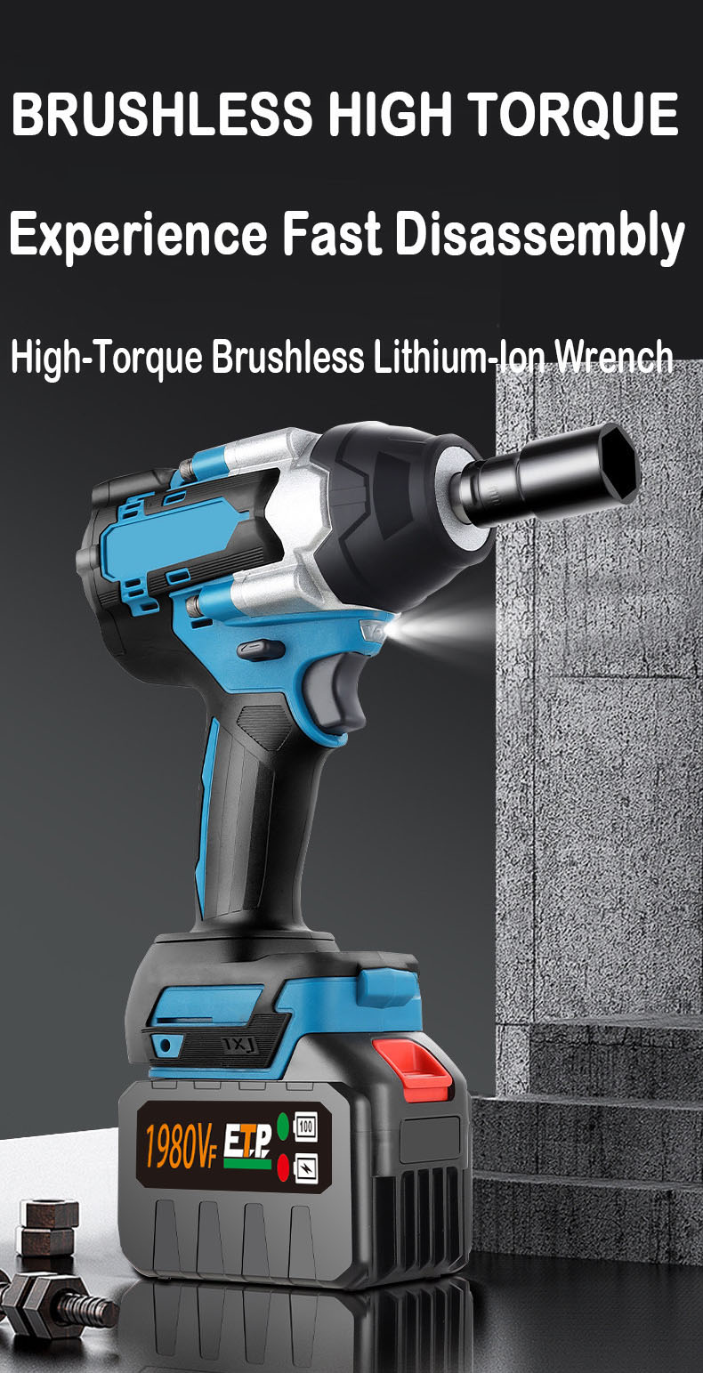 Electric Impact Wrench Cordless wireless Brushless 1980VF Rechargeable ...