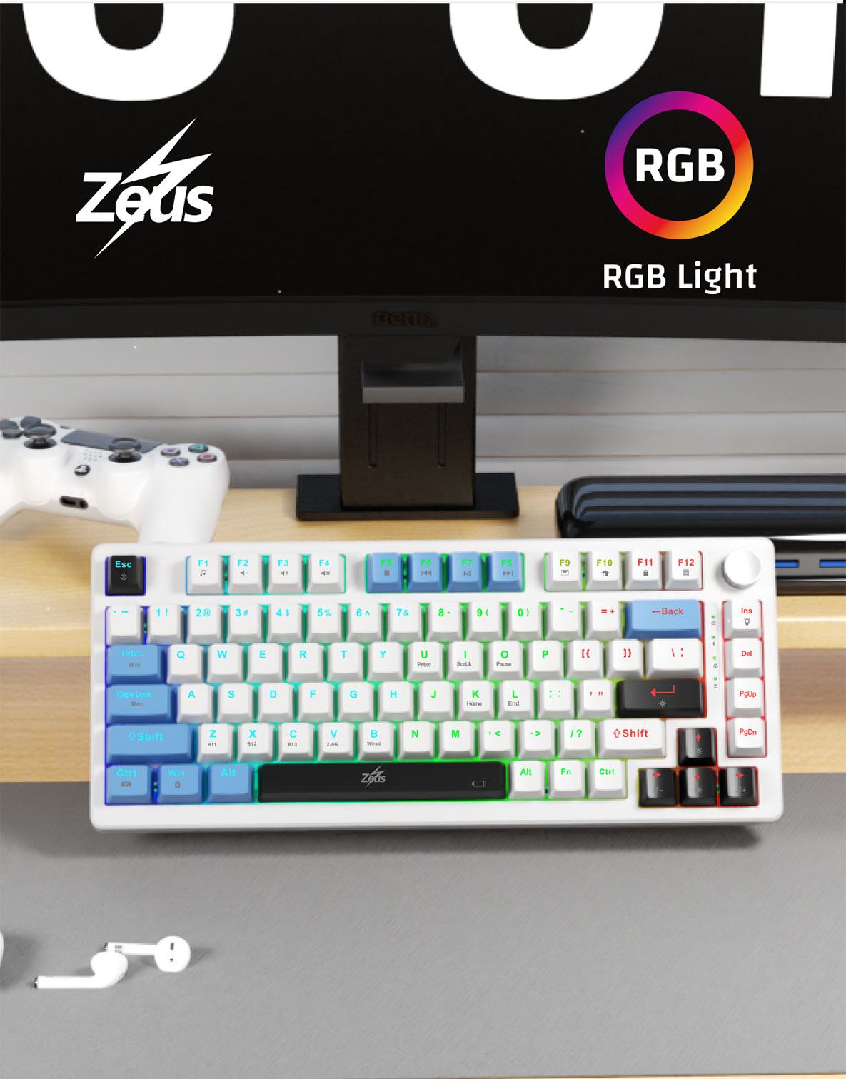 Zeus ZK066 81-Key Mechanical Keyboard Tri-Mode Wireless 2.4G Bluetooth ...