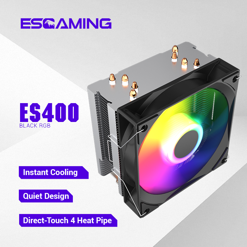Esgaming ES200 CPU Cooler Computer 90mm Fan 2 Heat Pipes Tower Radiator ...