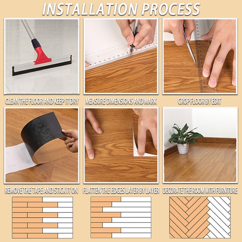 50PCS Vinyl Floor Stickers 91*15cm Wooden Self-adhesive PVC Floor Decal ...