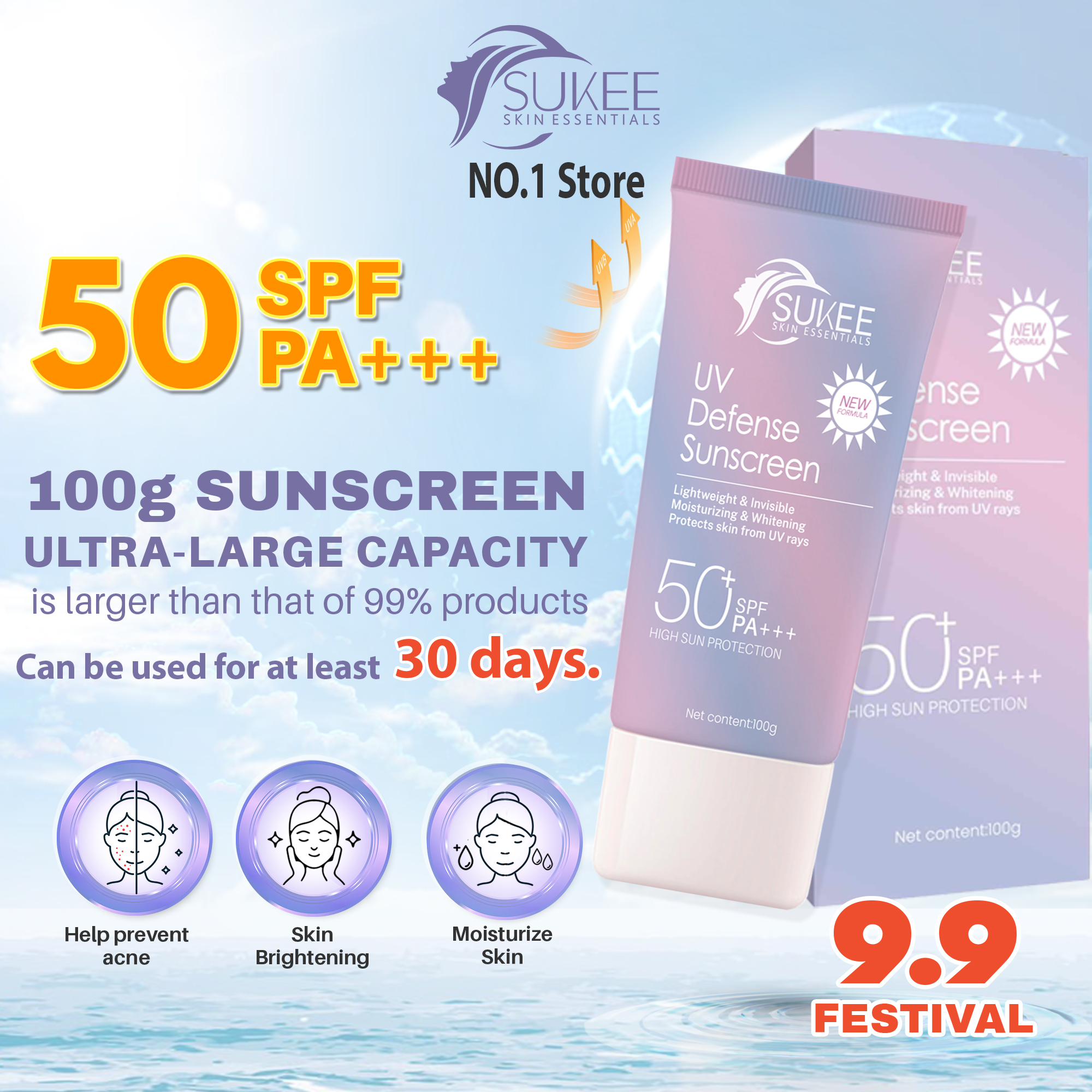 SUKEE Sunscreen UV Defense Original Sun Screen SPF50 PA++ Moisturize ...