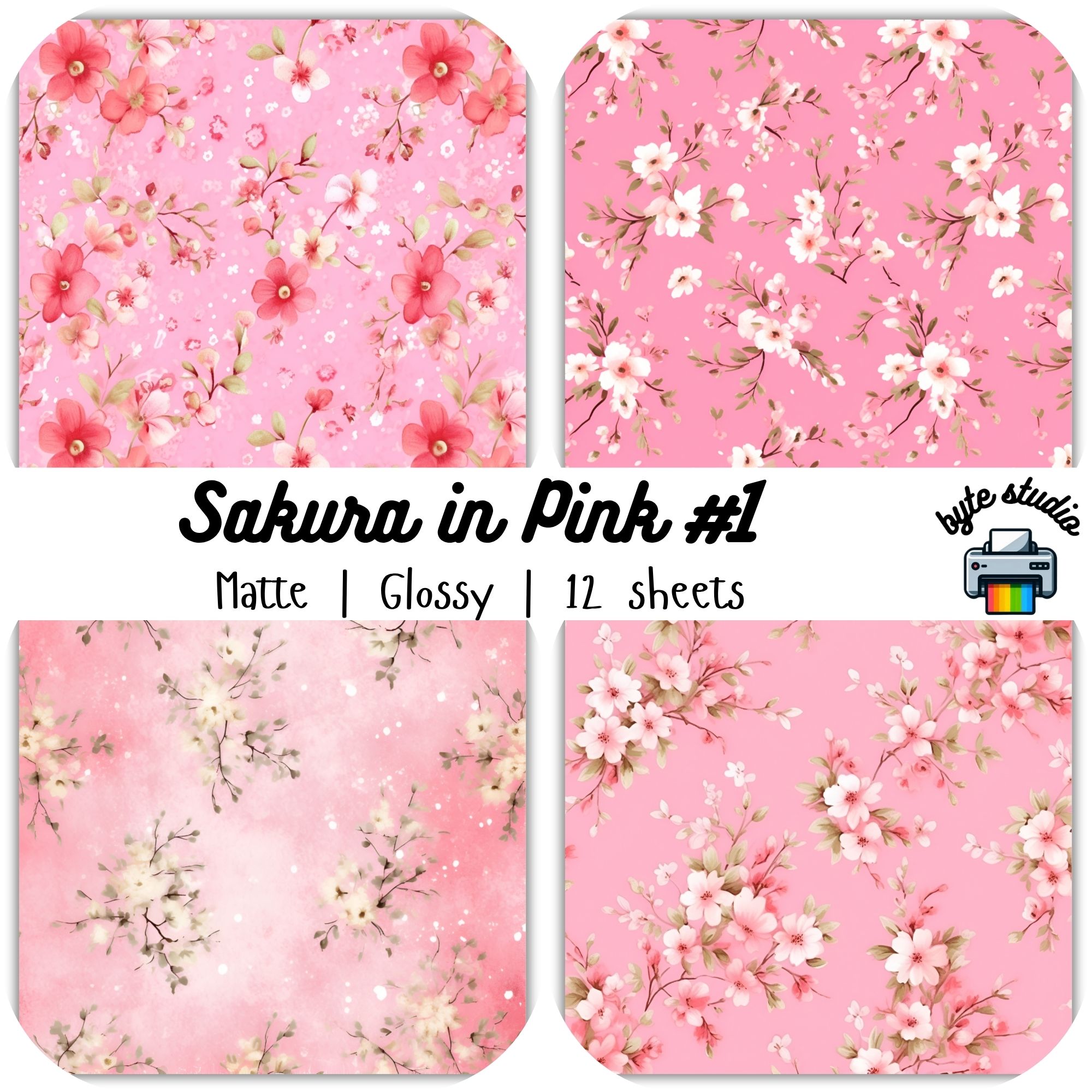 12 Sheets Sakura in Pink #1 by byte studio | Cardstock Craft Paper Junk ...