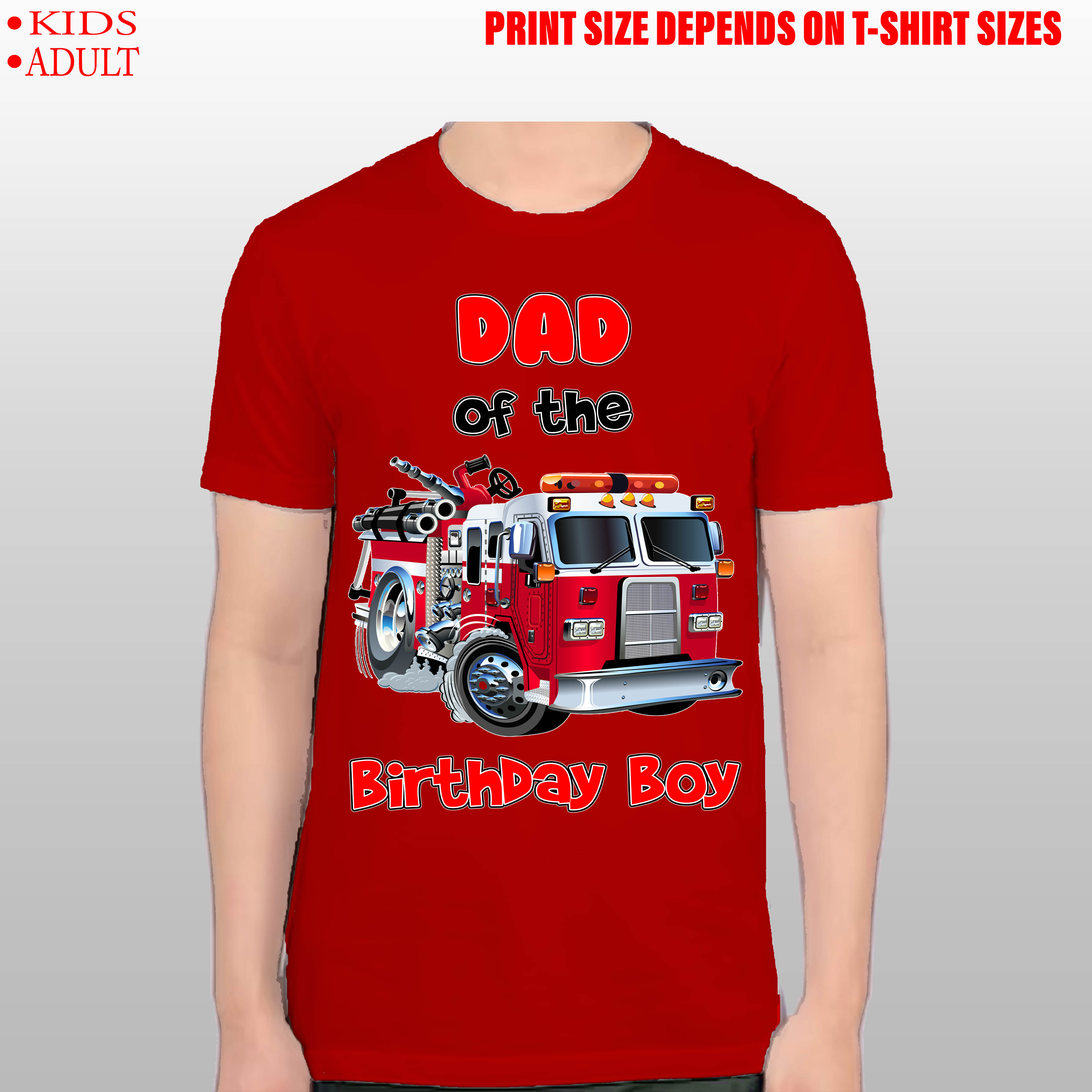 FIRETRUCK PERSONALIZE CUSTOMIZED BIRTHDAY DESIGN RED T-SHIRT FREE NAME ...