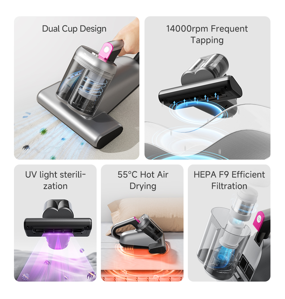 Simplus Dust Mite Vacuum Cleaner For Bed Dual Cups With UV Sterilization Mite Removal | Shopee ...