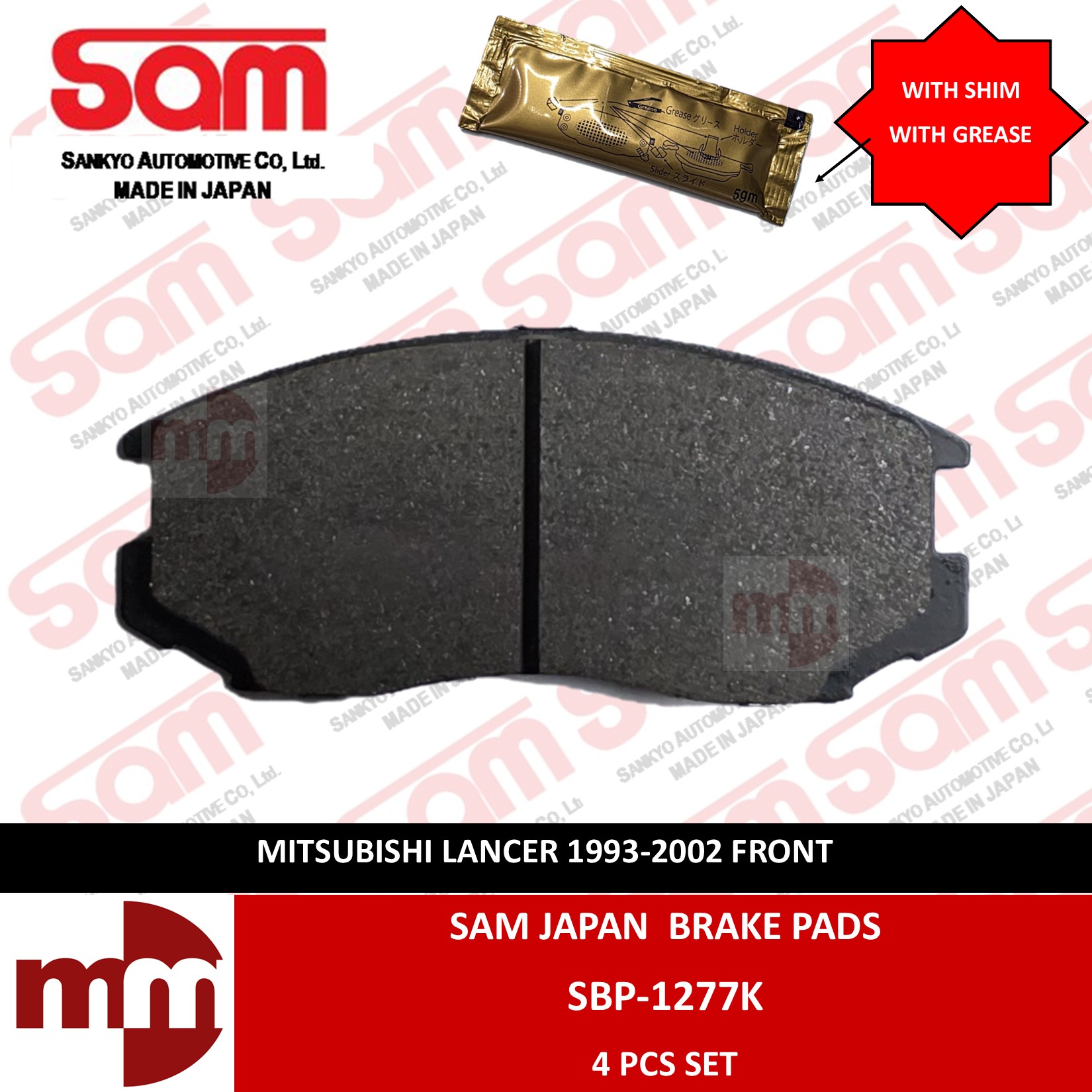 SAM JAPAN Brake Pads for MITSUBISHI LANCER 1993-2002 FRONT (4 PCS)(SBP ...
