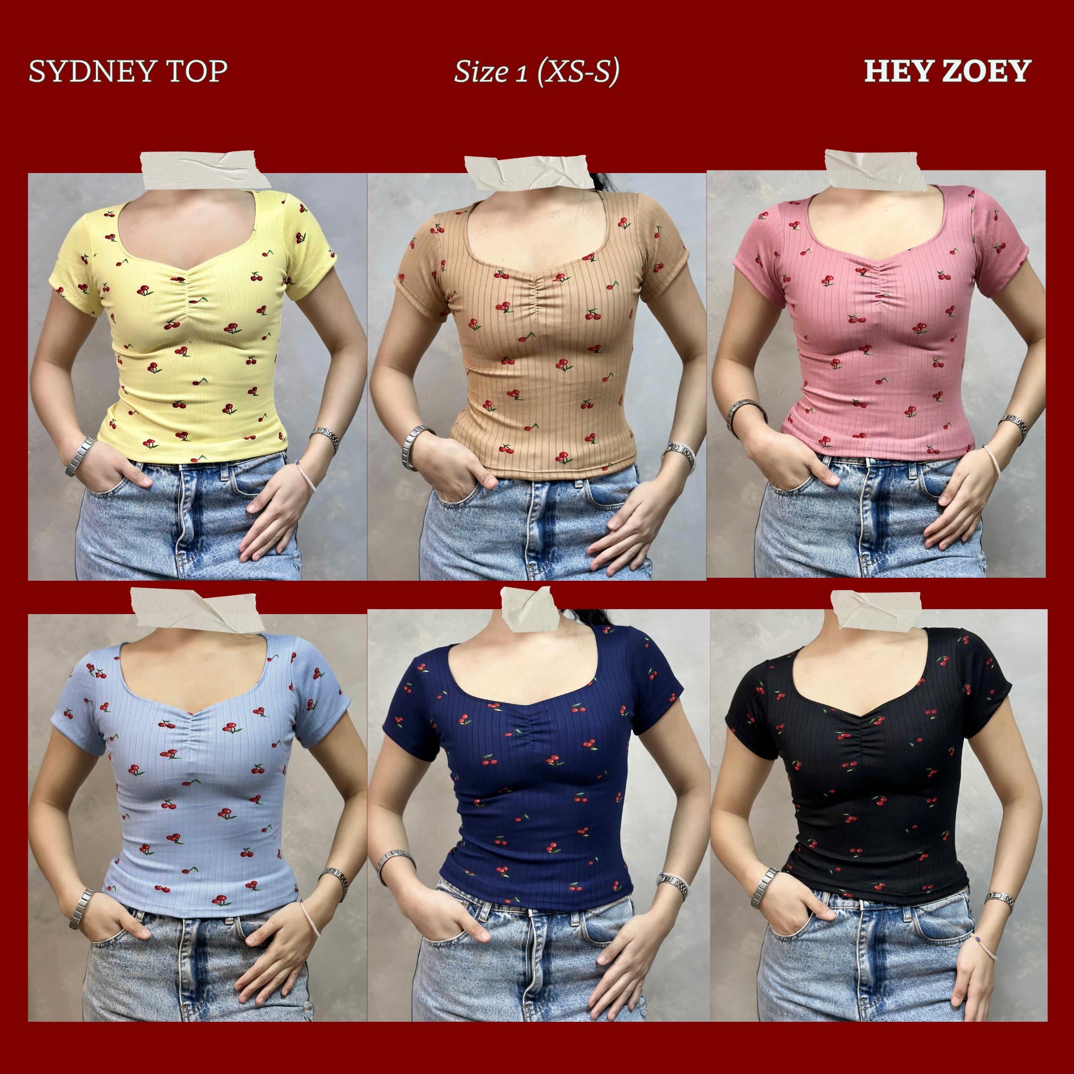 HEY ZOEY Sydney Top - Sweetheart Neck Cherry Printed Soft Cotton ...