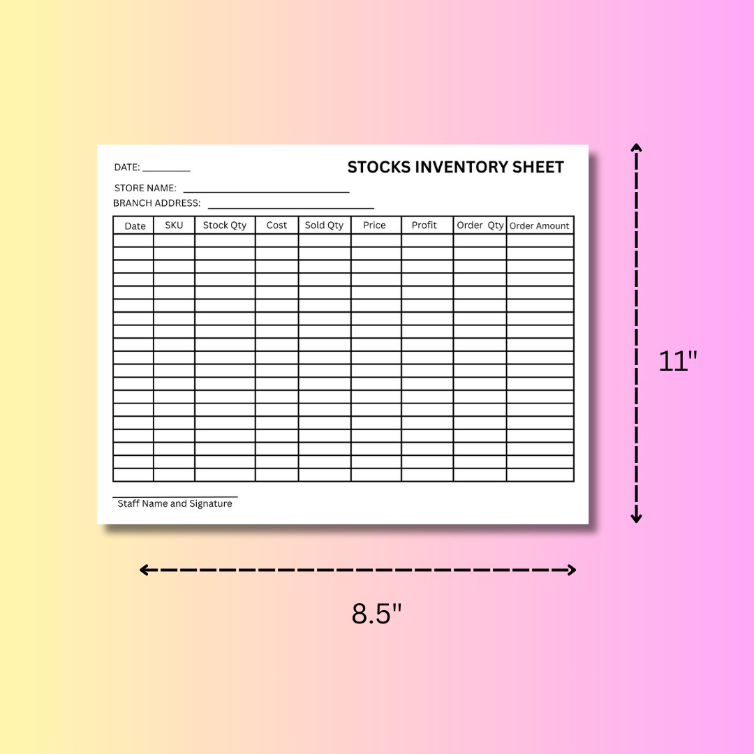 Stock Inventory Pad for Small Business use for Office, Warehouse and ...